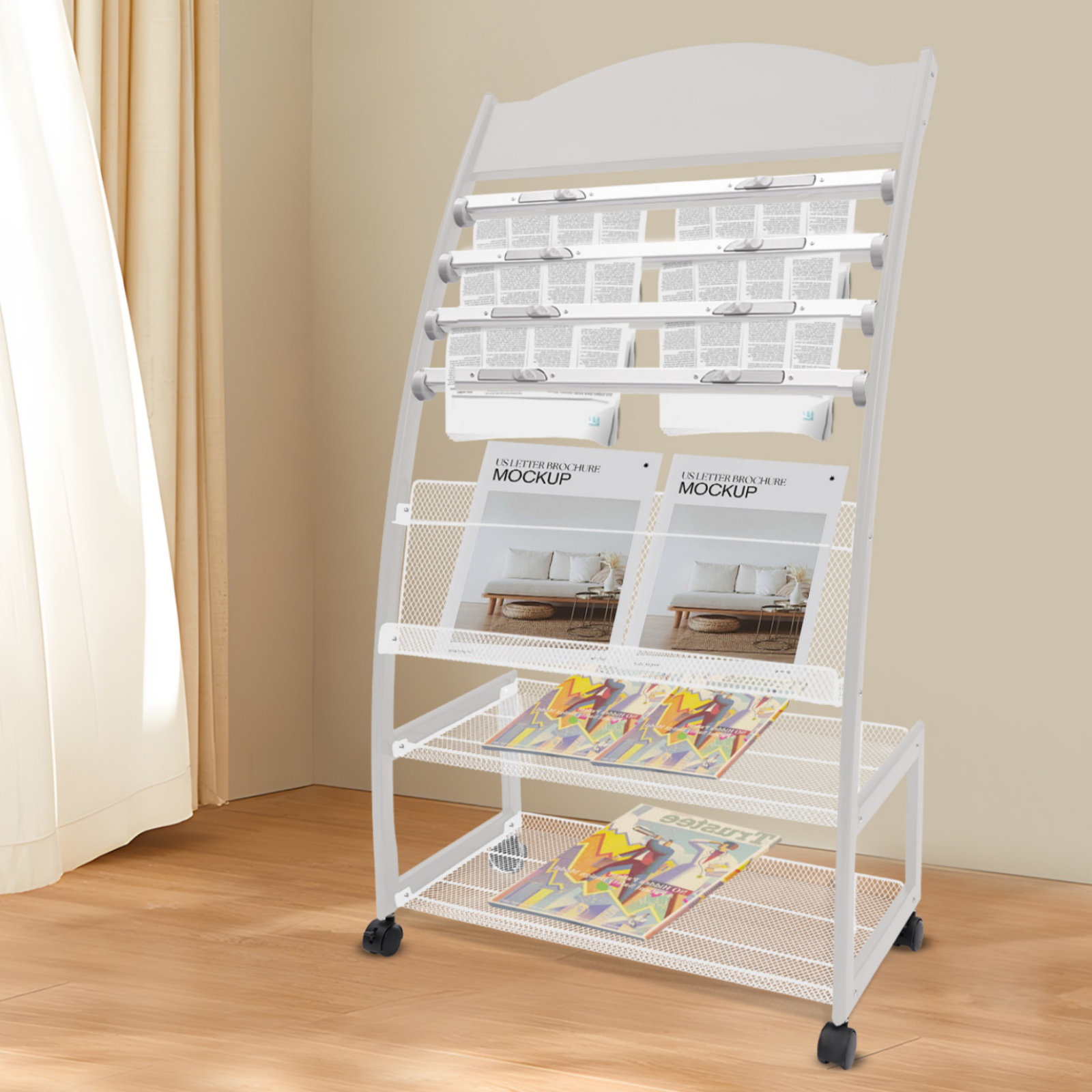 Lark Manor™ Brynie 47.2in Iron Free Standing Magazine Rack with Wheels ...