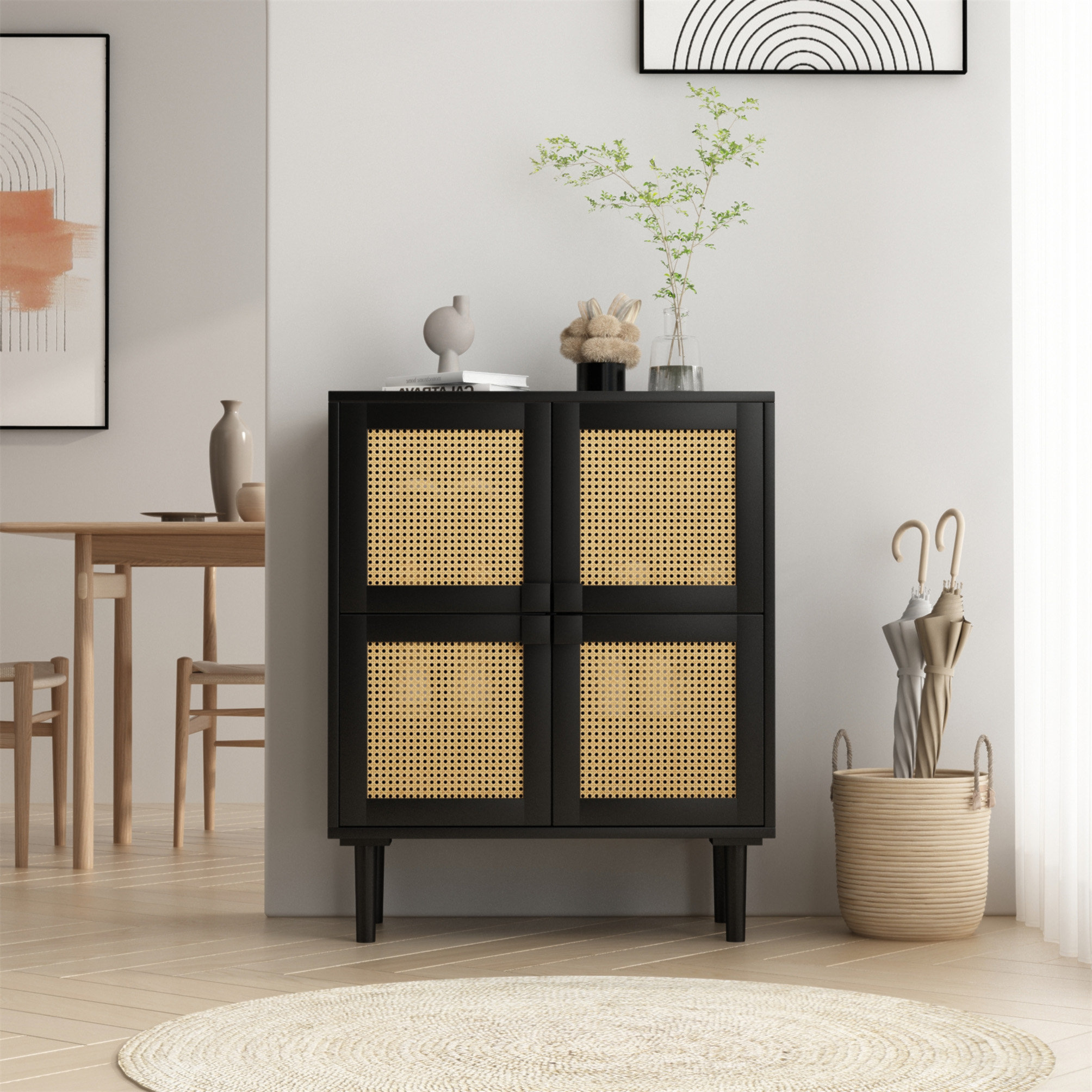 George Oliver 4-Doors Rattan Mesh Storage Cabinet With Eight Spacious ...