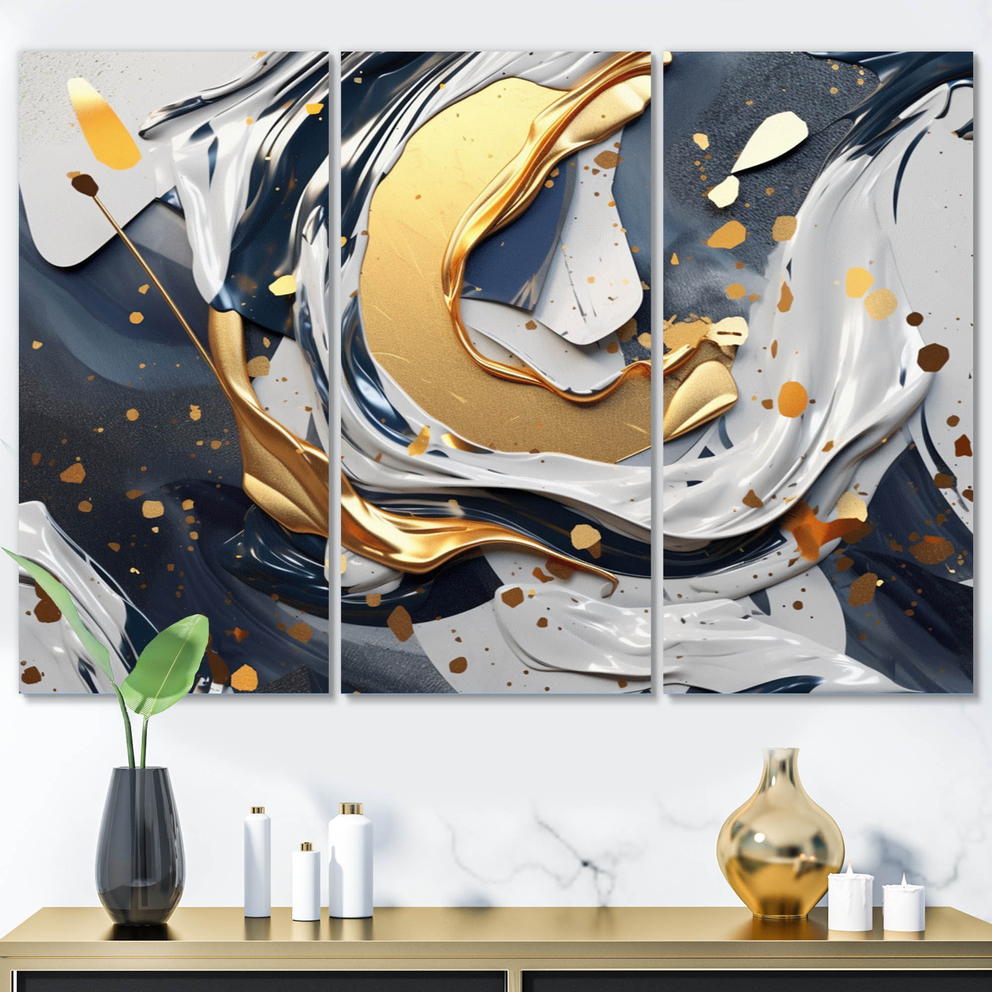 Mercer41 Grey Gold Transcendent Impressions IV - Abstract Shapes Metal ...