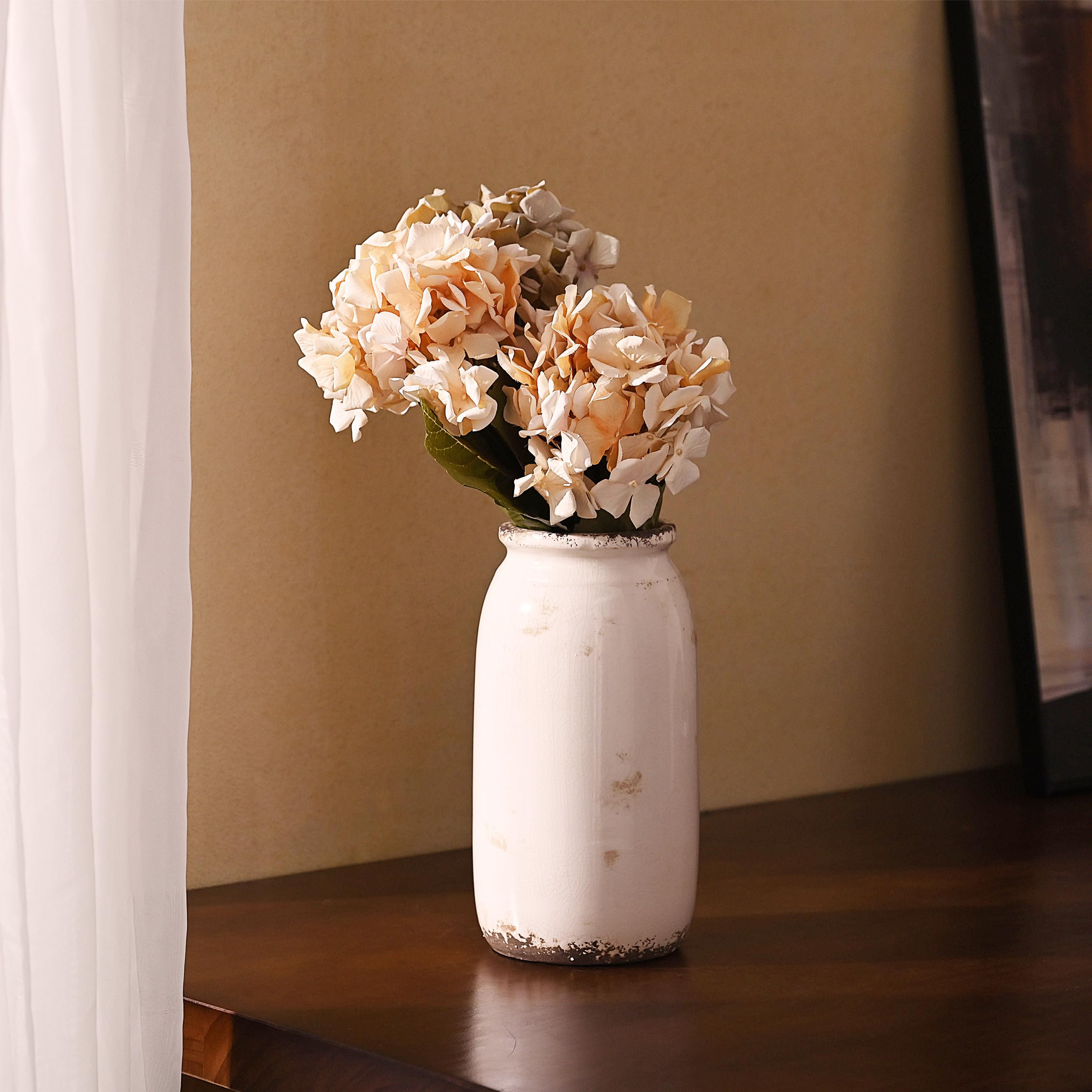 August Grove® Rustic White Vase For Home Decor, 9.8'' Ceramic Vases For ...