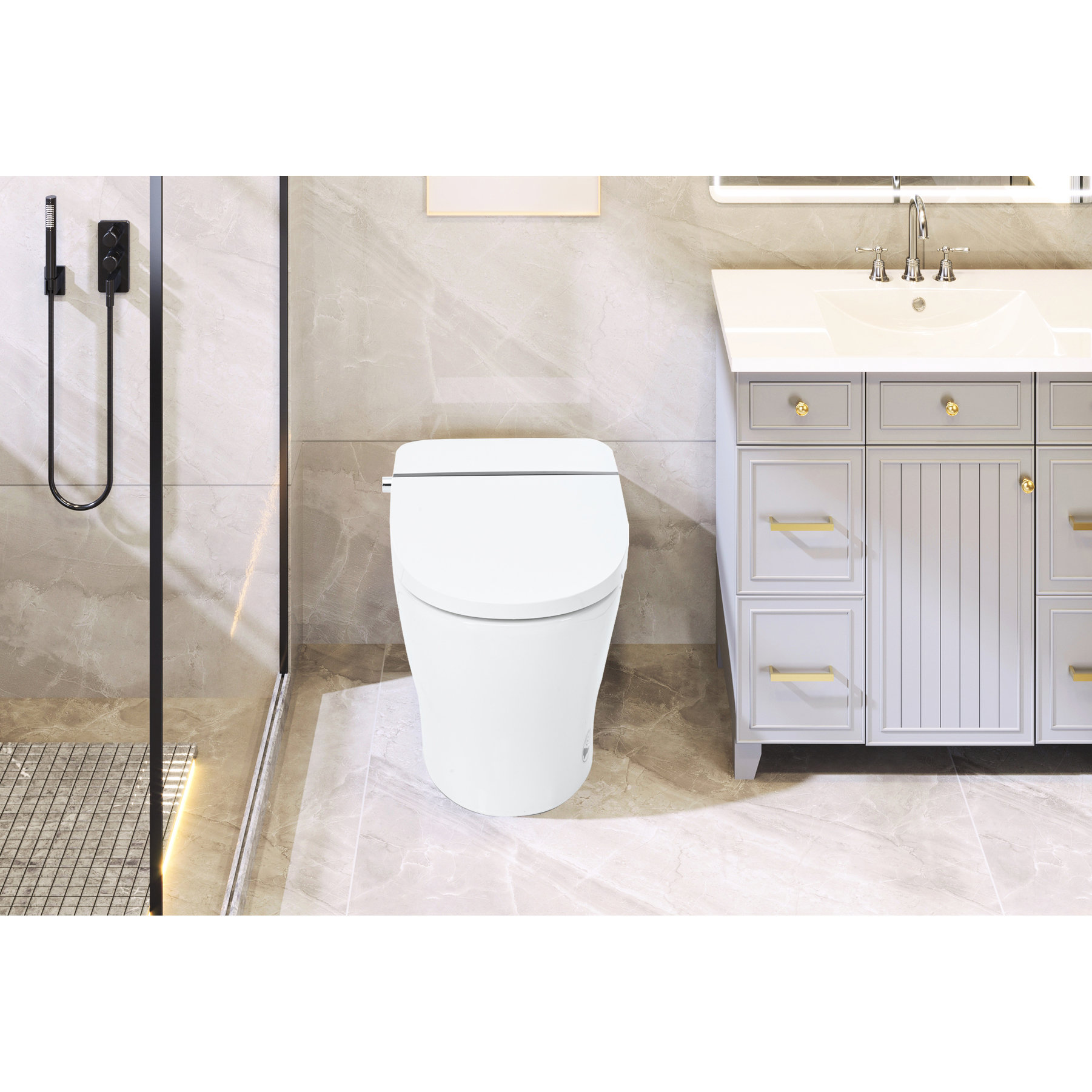 Crafted Palm Compact Dual Flush Toilet With Self-Cleaning Wand, Foot ...