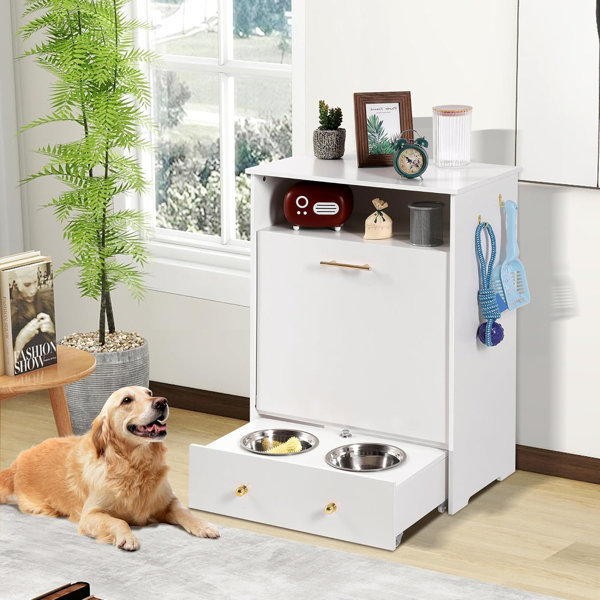 JOVNO Pet Feeder Station,Dog Food Storage Cabinet Container with 2 Pull ...