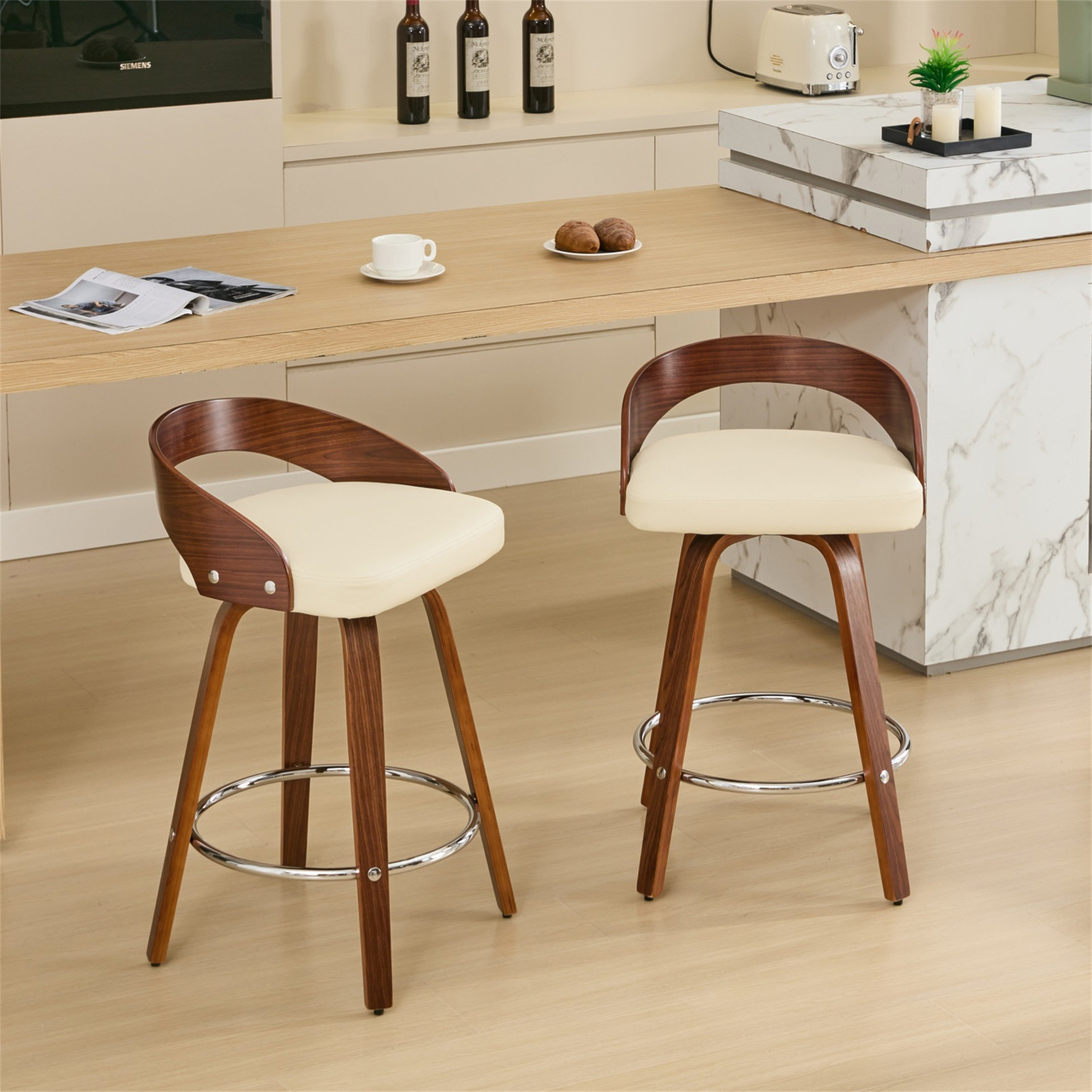 George Oliver Comfortable Swivel Bar Stools Set With Soft Cushion And ...
