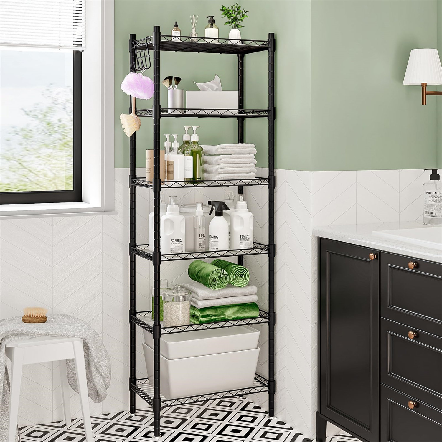 Rebrilliant Sturdy Adjustable 6-Shelf Storage Rack - Space-Saving ...