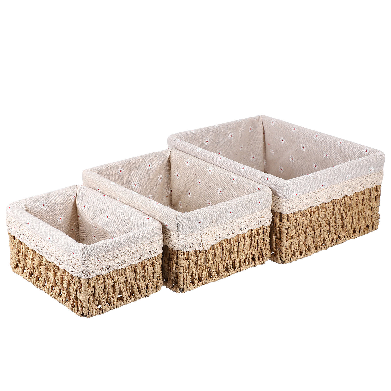 Gracie Oaks 3Pcs Desktop Storage Basket Sundries Organizer Rattan Woven ...