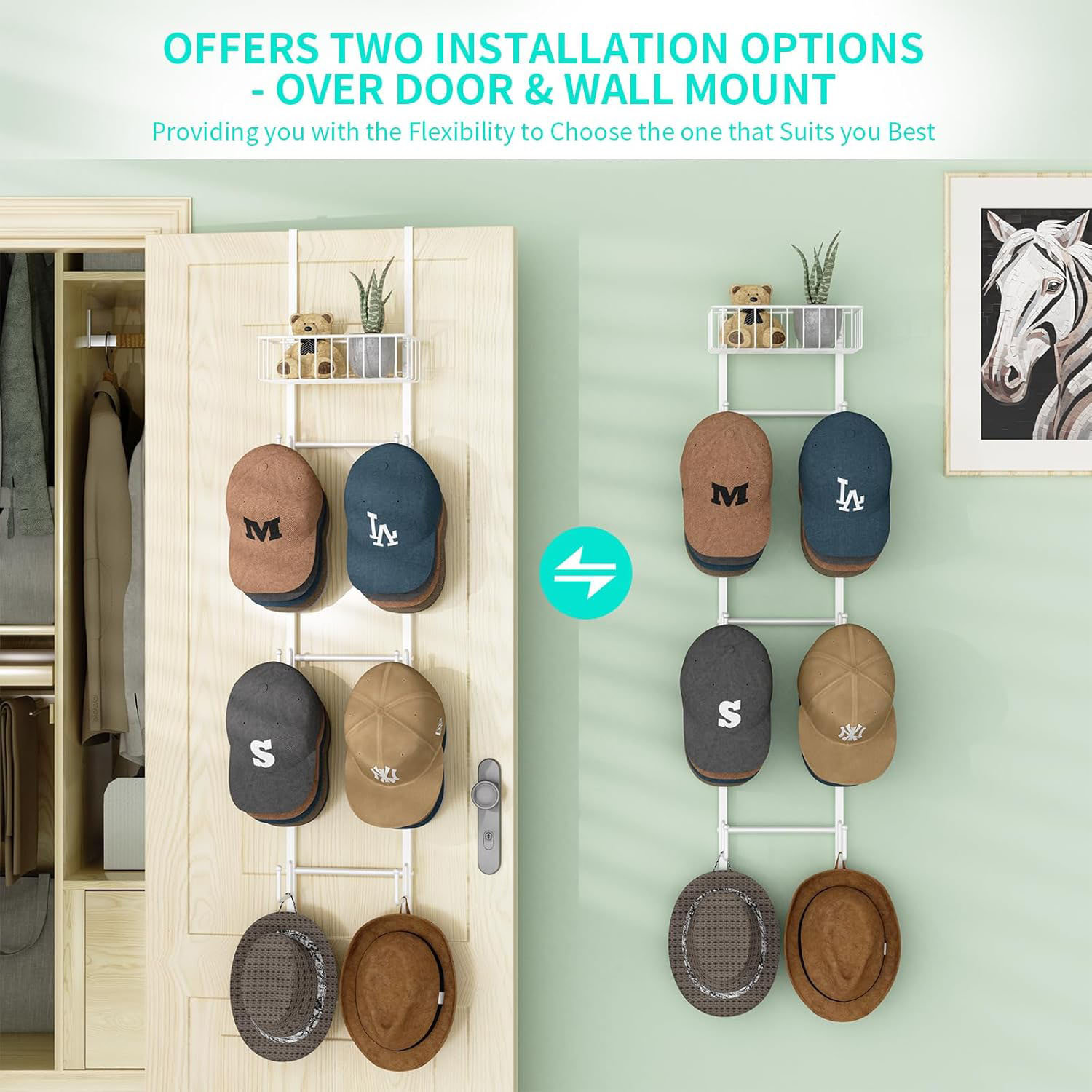 Rebrilliant Over Door Hat Rack - Wall Mounted Hat Holder With 6 Hooks ...