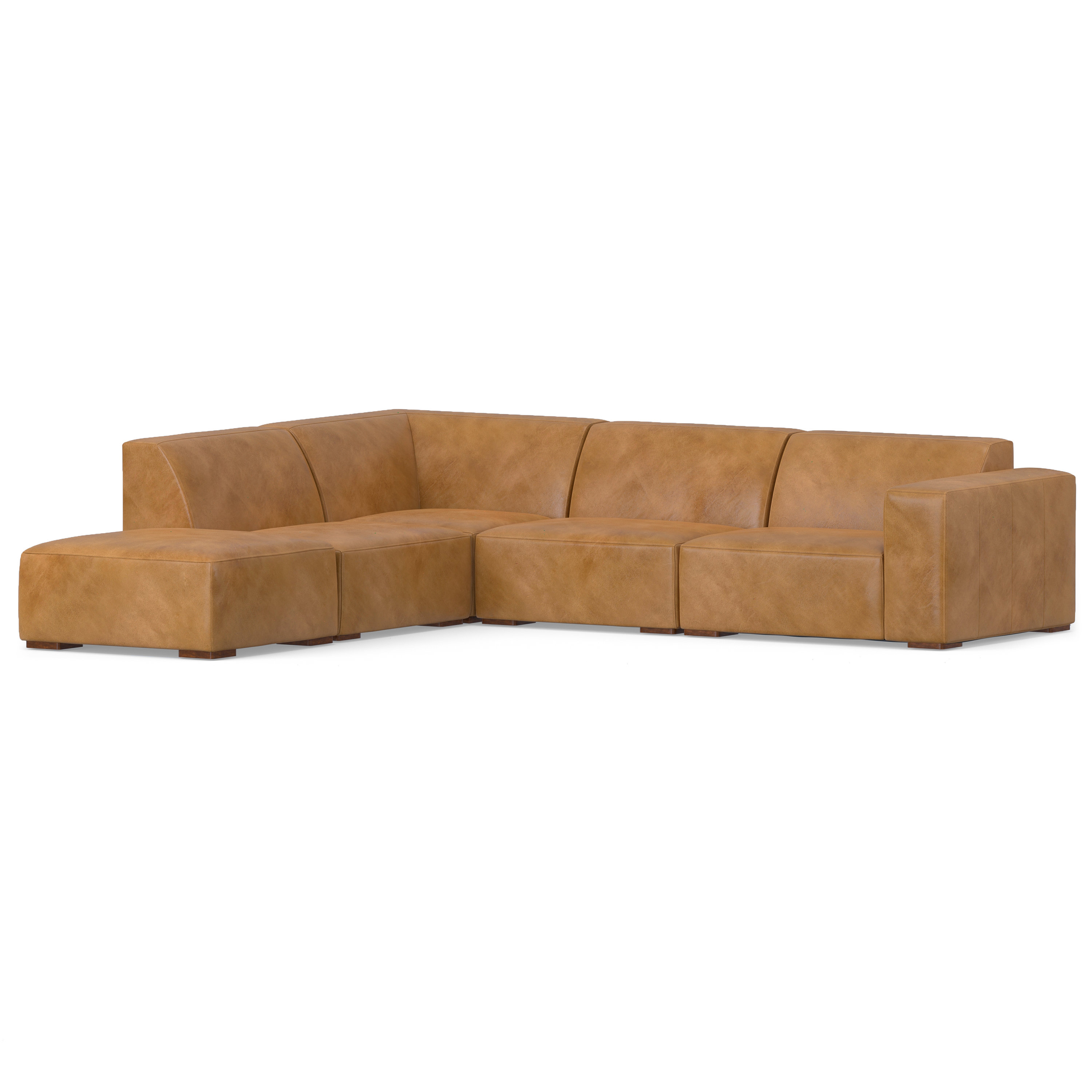 Simpli Home Rex Sectional Modular Sofa and Ottoman Set 116-inch-wide L-Shaped Leather Sofa and ...