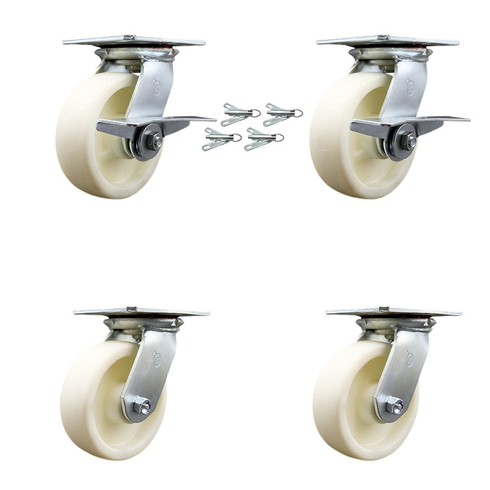 Service Caster 6 Inch Nylon Caster Set with Roller Bearing 4 Swivel ...