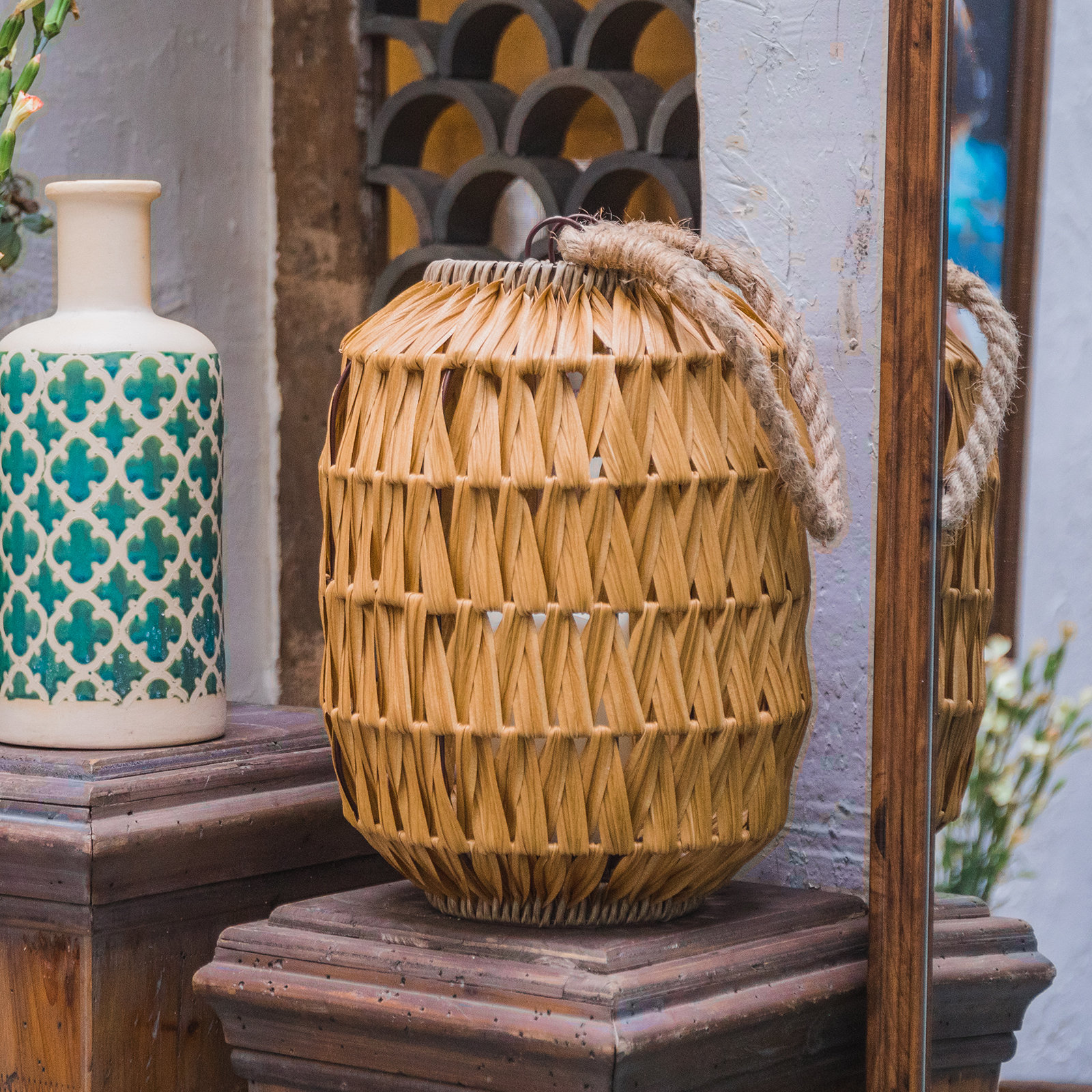 Bay Isle Home™ Natural Rattan Outdoor Lantern With Removable LED Candle ...