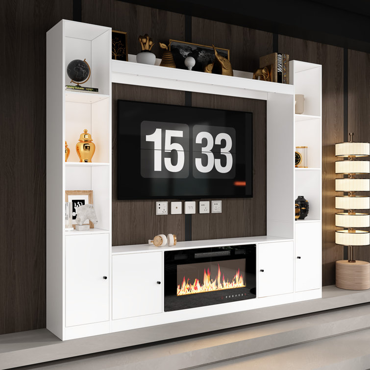 Latitude Run® Modern Wall-Mounted Media Center With Electric Fireplace ...