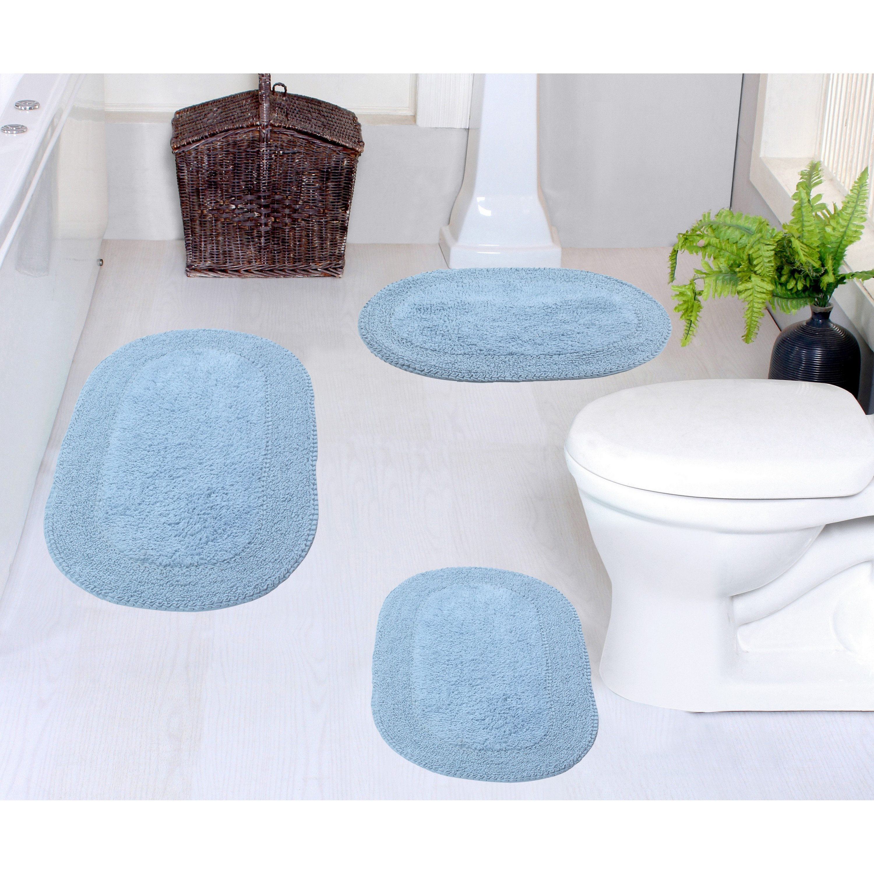 August Grove Yashvi Double Ruffle Oval 100% Cotton Piece Bath Rug Set ...