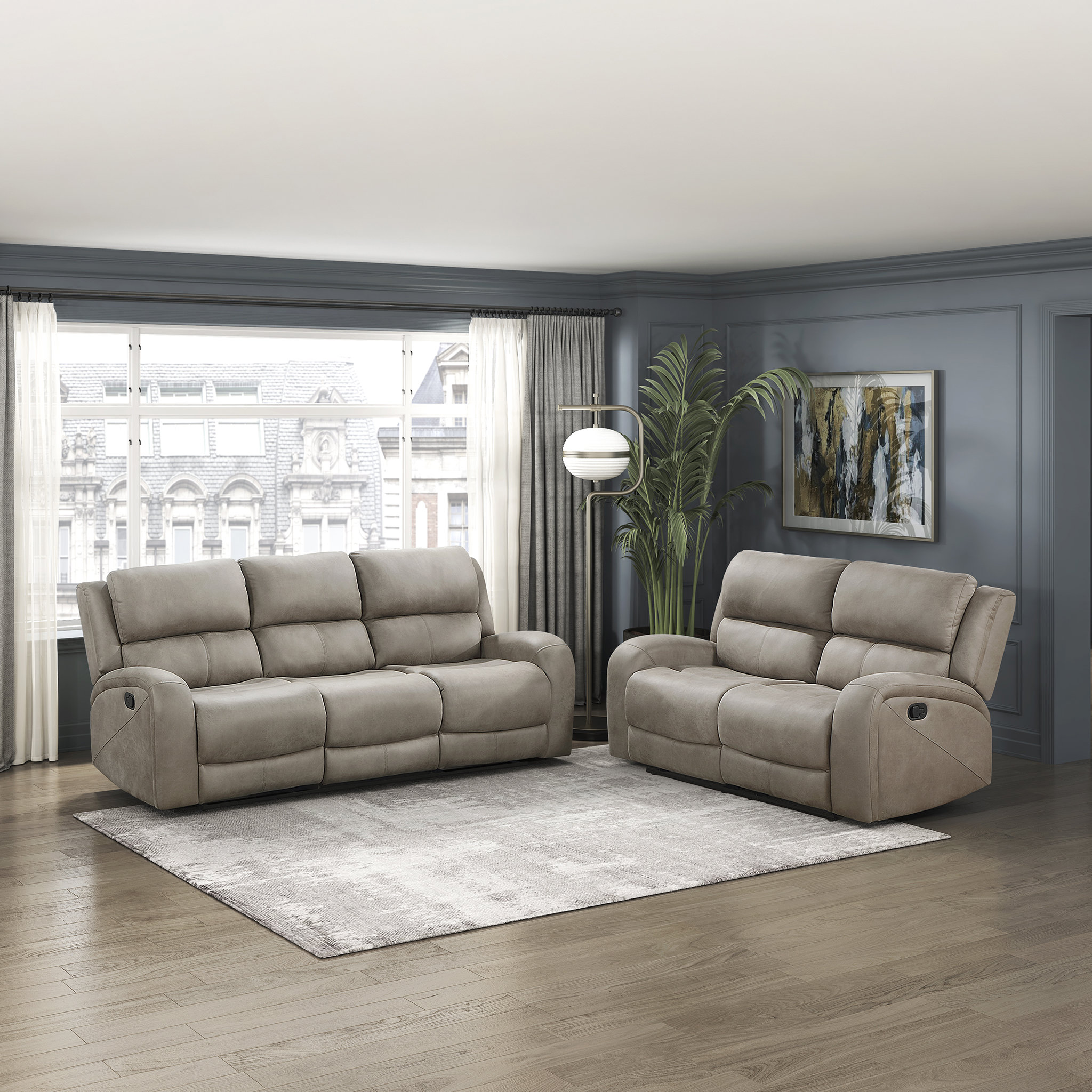 Latitude Run® Niosha Transitional Polished Microfiber 2-Piece Reclining Set with Tab Pull Motion ...