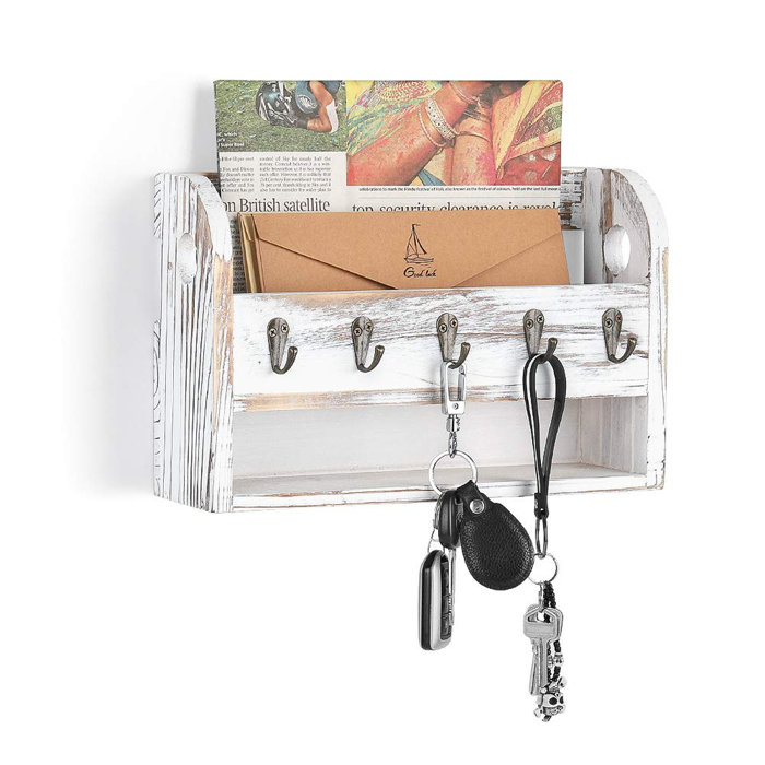 Gracie Oaks Bibb Wall Key/Mail Organizer with Key Hooks and Mail ...