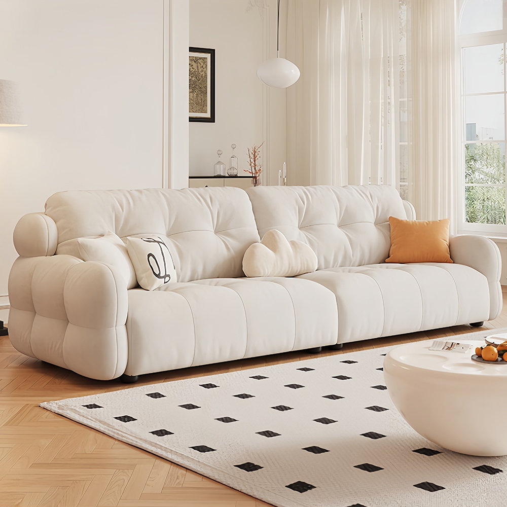Wrought Studio™ French-style cream-colored minimalist sofa | Wayfair