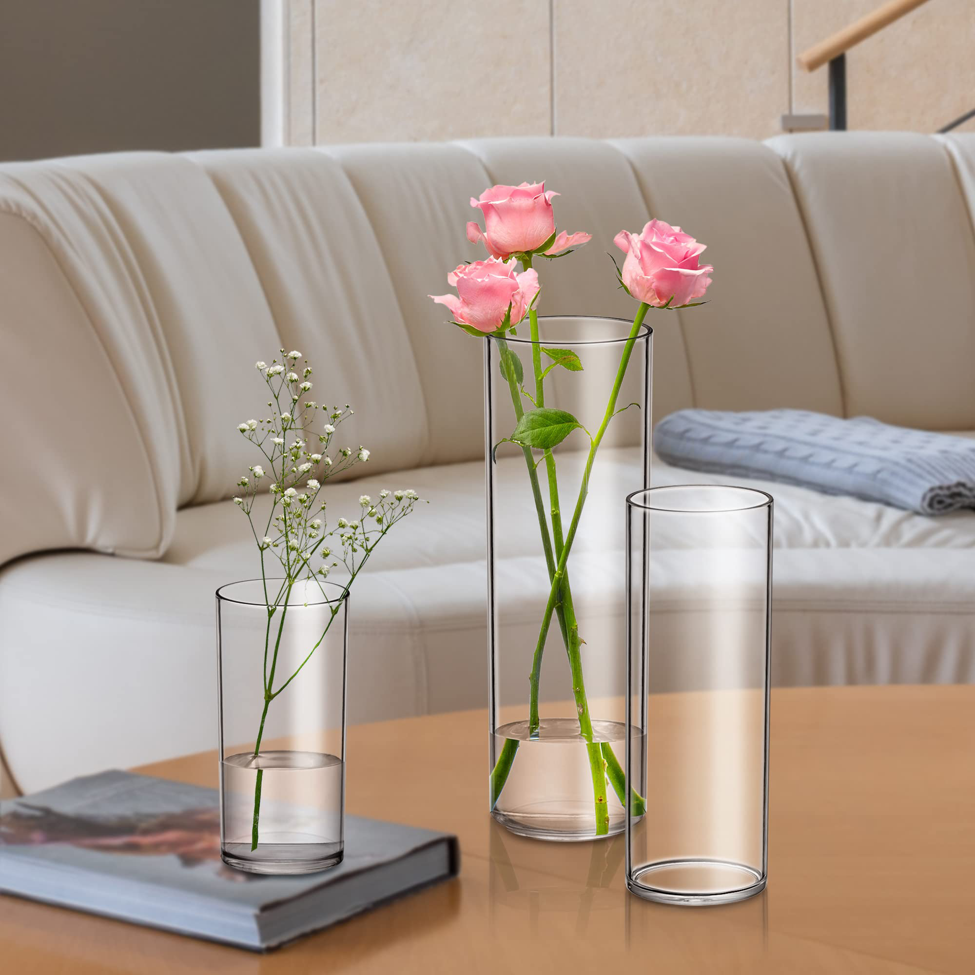 Latitude Run® 3-Pack Acrylic Cylindrical Vases For Home Decoration ...