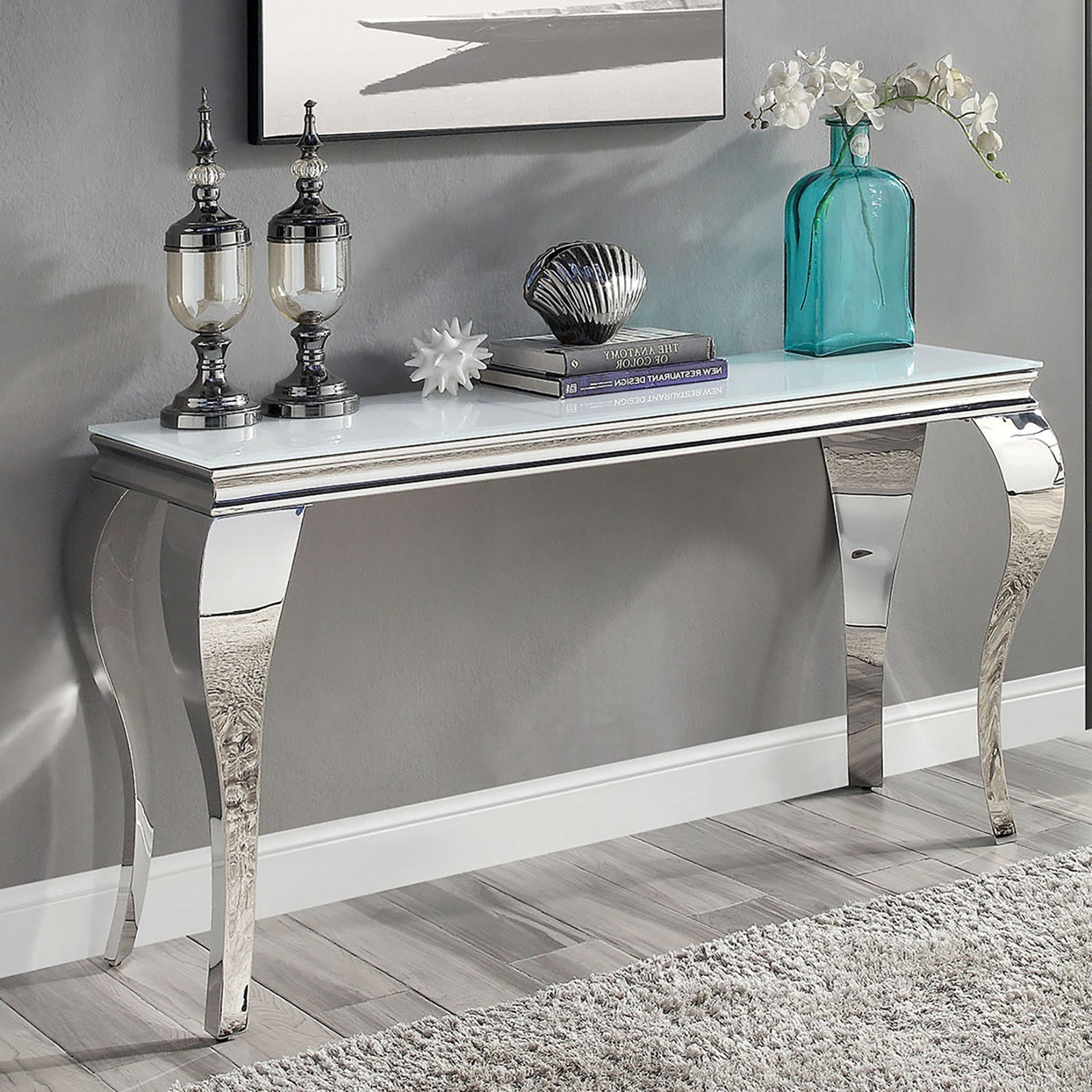 Rosdorf Park Sofa Table Glass Top Table Living Room Stainless Steel ...