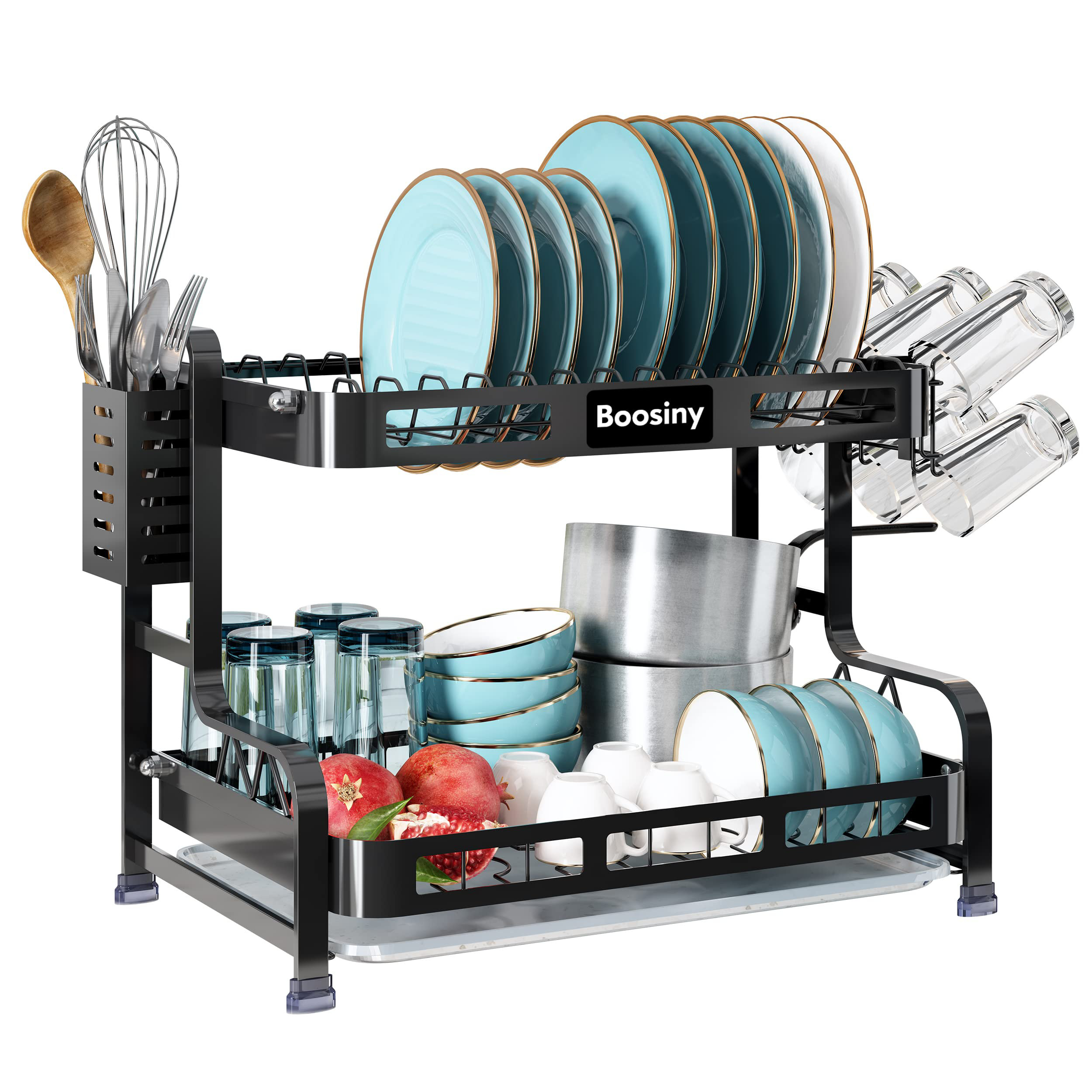 NIERBO Large Capacity 2-Tier Black Stainless Steel Dish Drying Rack For ...