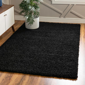 Ebern Designs Santoshi Performance Jet Black Rug & Reviews | Wayfair