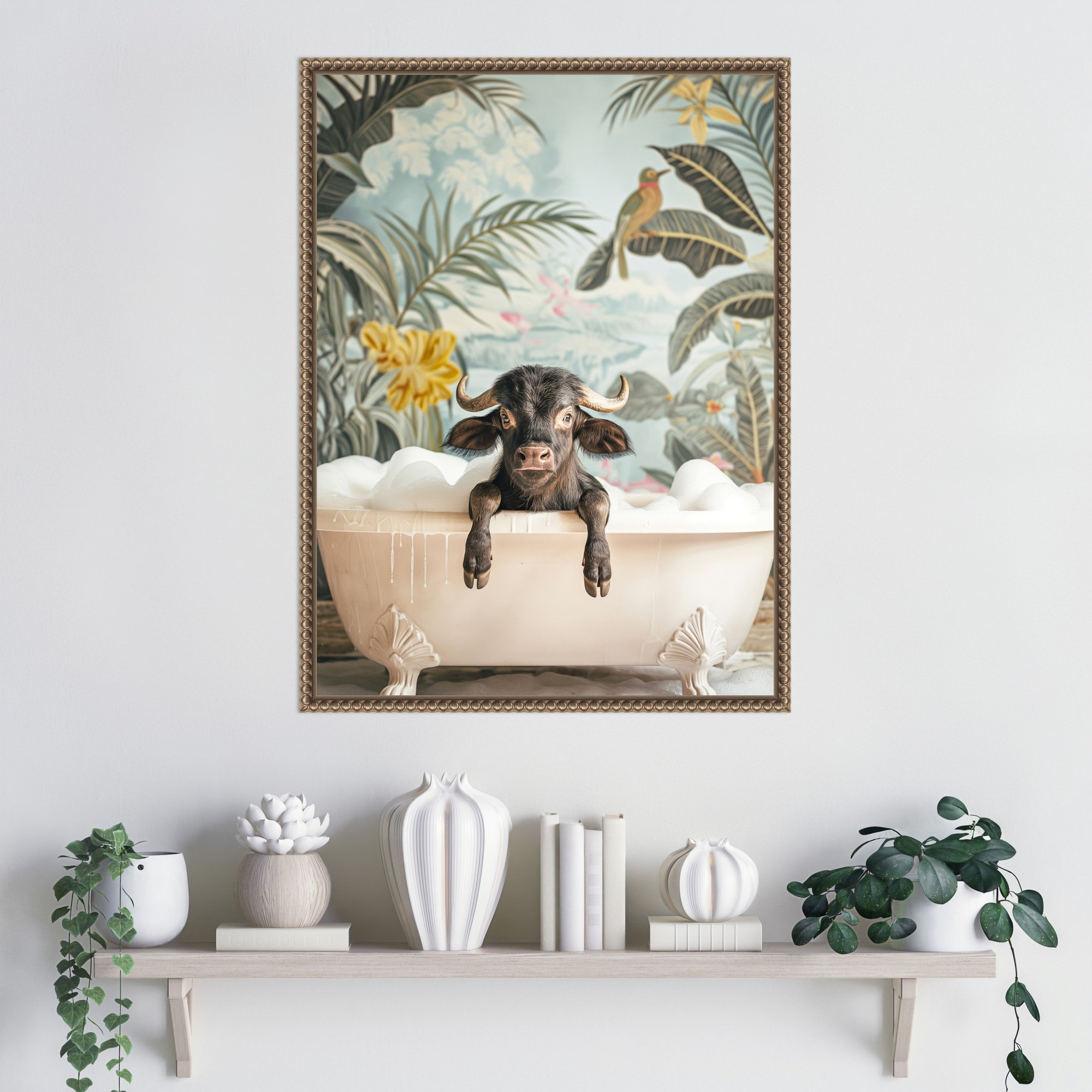Latitude Run® Tropical Buffalo Bath by Hostetter Framed Canvas Wall Art ...