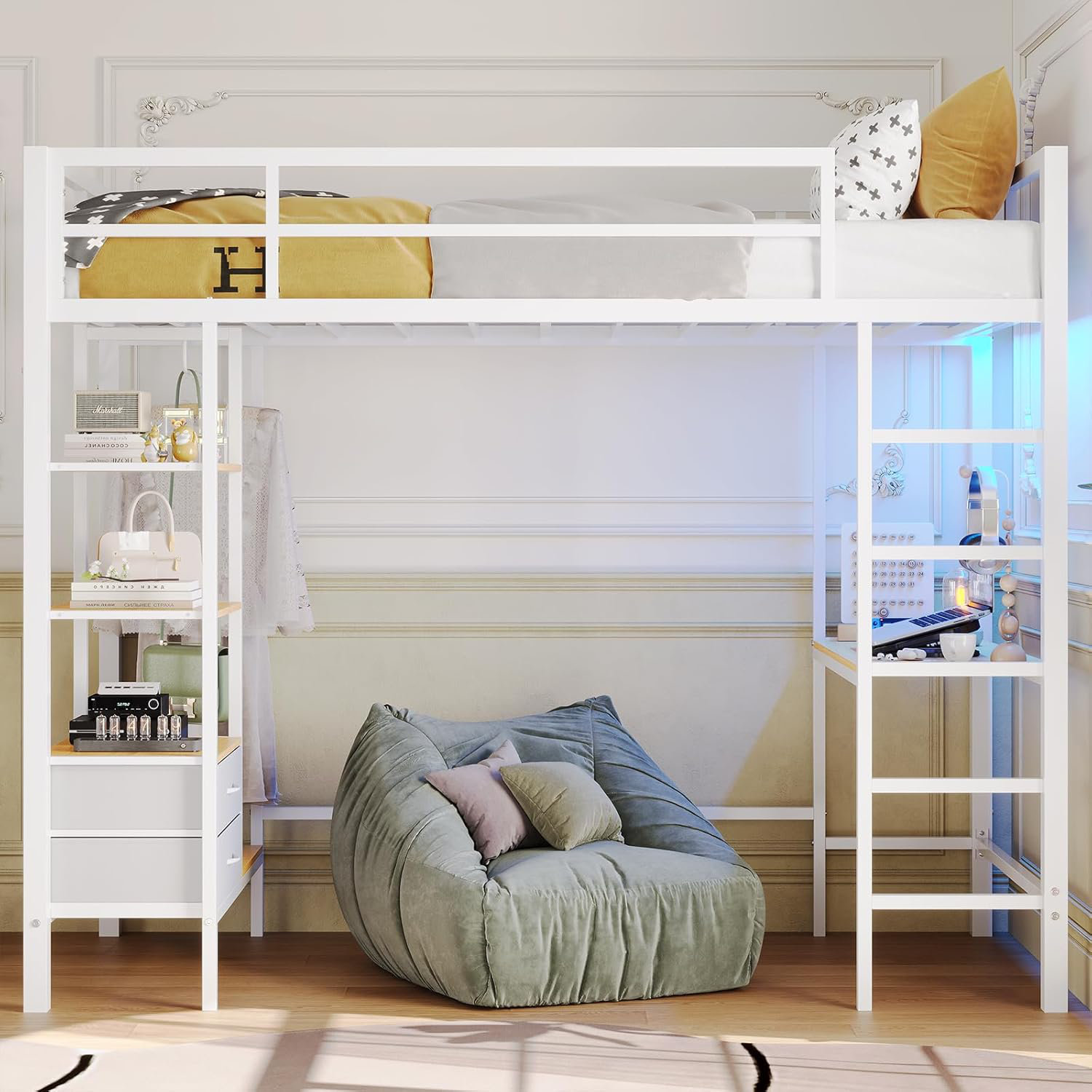 Mason & Marbles Loft Bed With Desk And Led Lights Junior Loft Bed Twin ...