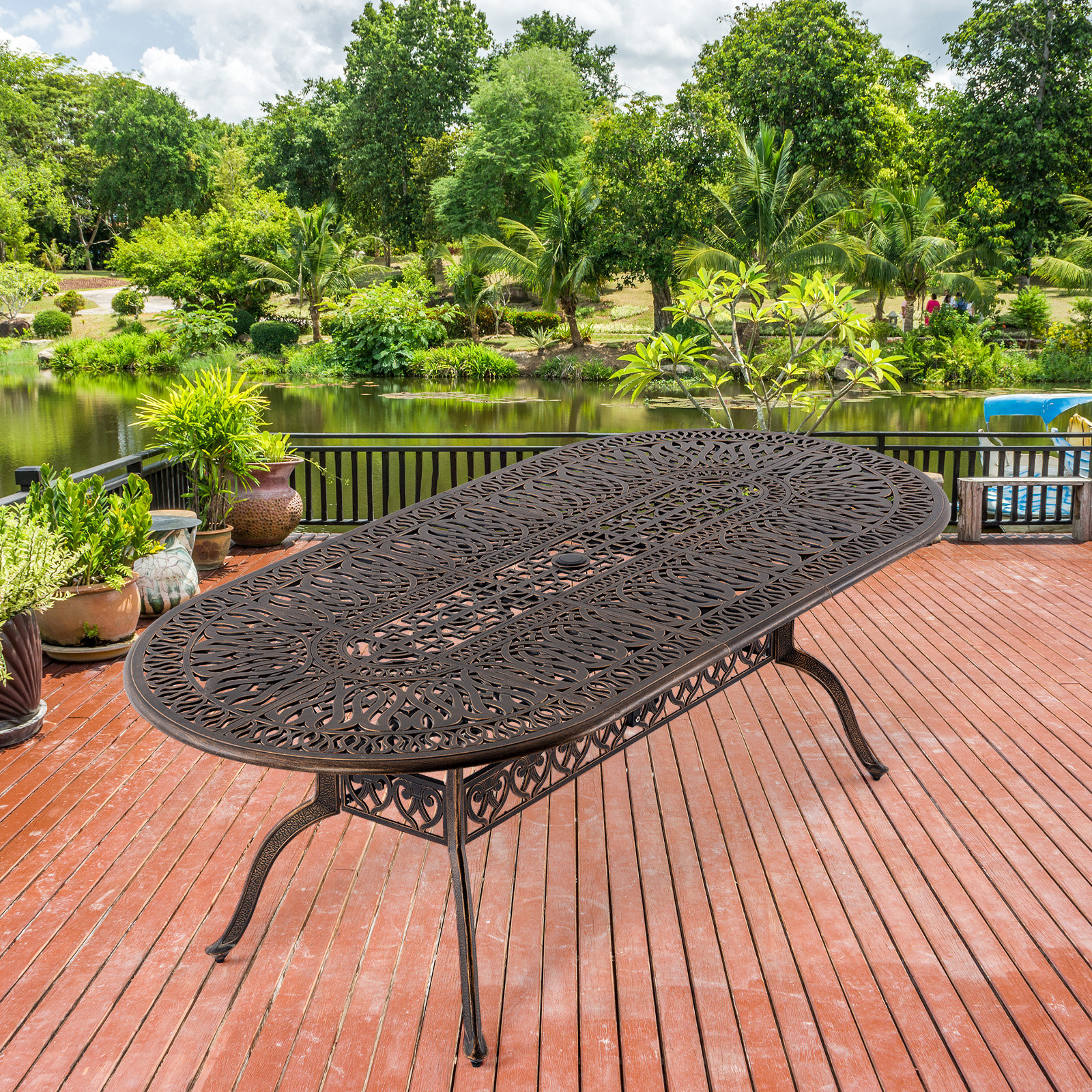 Red Barrel Studio® Outdoor Patio Dining Table - All-Weather Cast ...