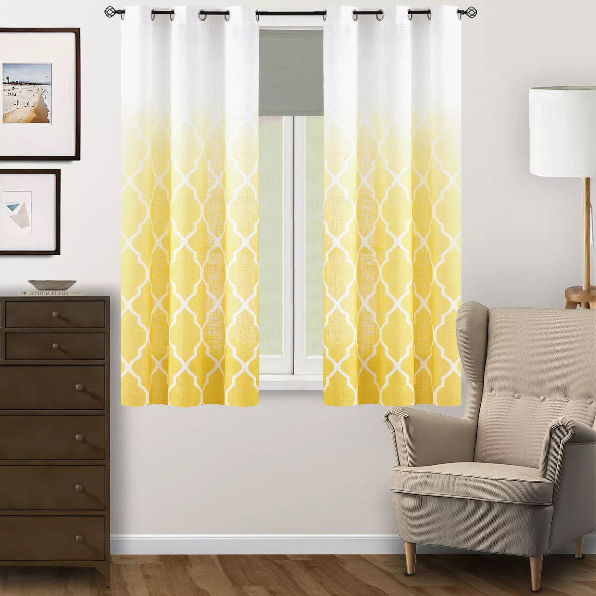 Orren Ellis Semi Ombre Sheer Curtains, Grommet Top, 2 Panels | Wayfair