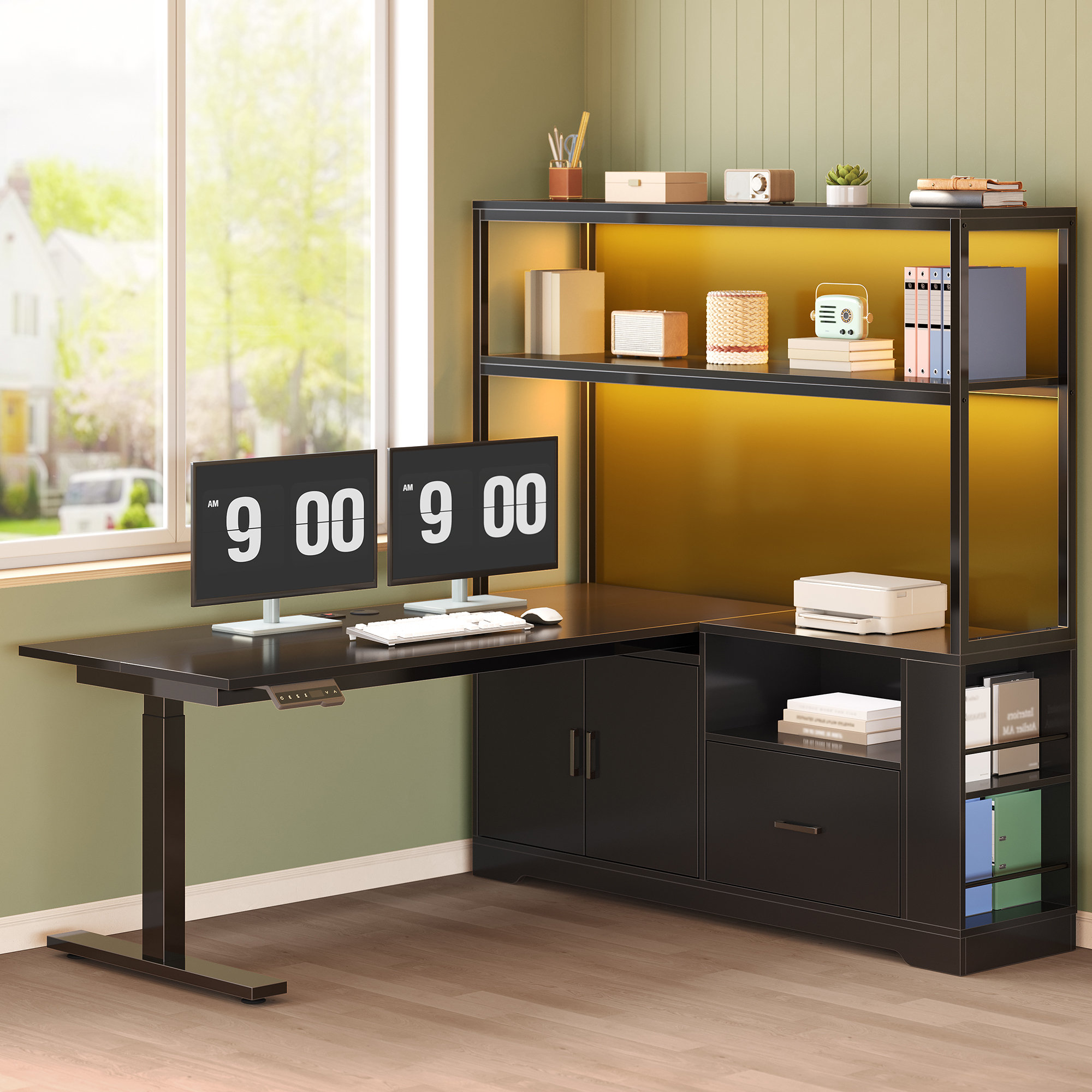 Ivy Bronx L Shaped Standing Desk, Adjustable Height Desk Reversible ...