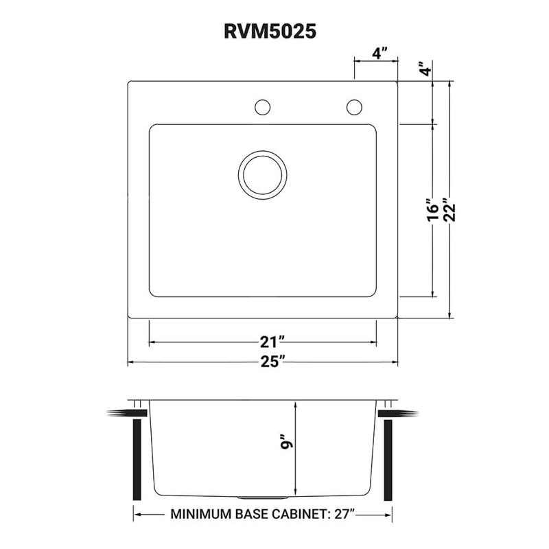 Ruvati 25 x 22 inch Drop-in Topmount Kitchen Sink 16 Gauge Stainless ...