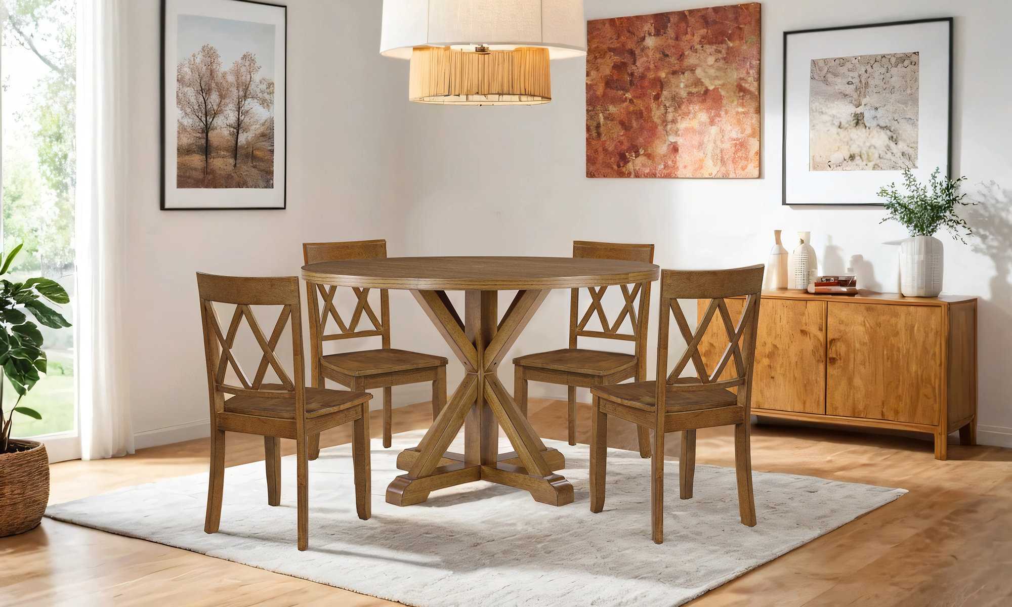 Gracie Oaks Brookner 17" Wide Wooden Dining Chairs With Double Cross ...