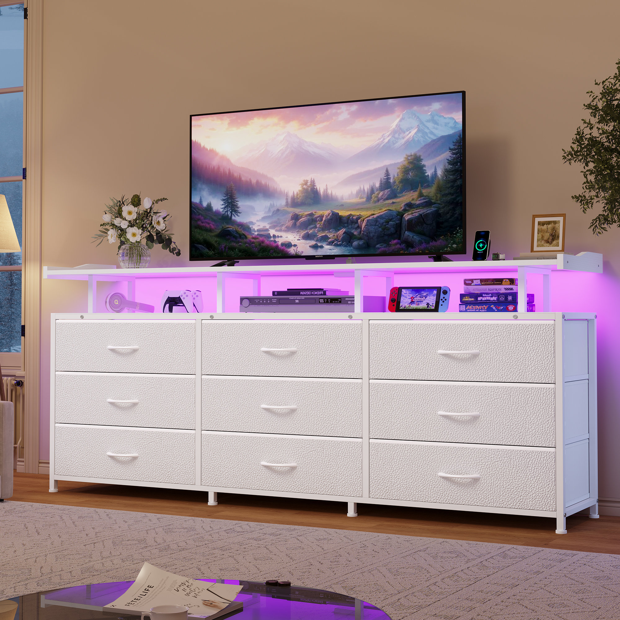 Wrought Studio™ Tv Stand With 9 Drawers And Charging Station, 63" Extra ...