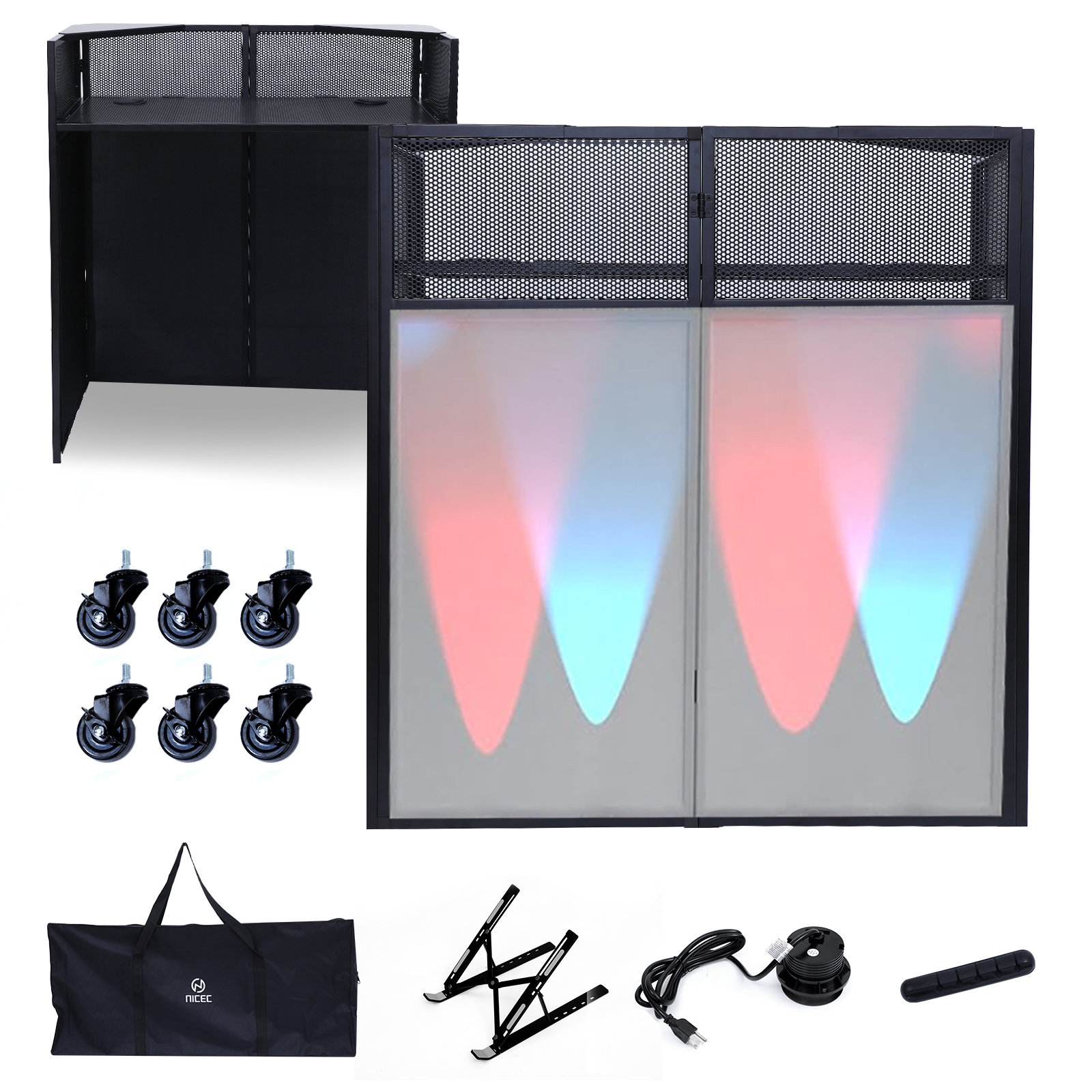 MUKE Portable DJ Booth Table with Scrims, DJ Facade, 40x20 Inch Table ...