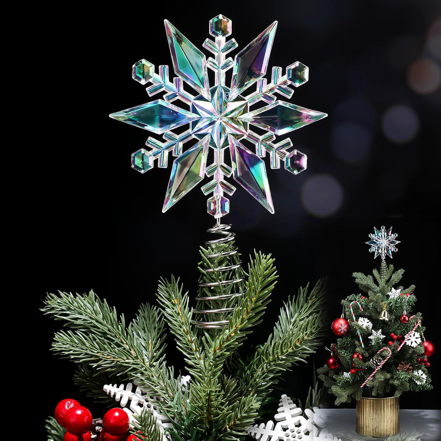 The Holiday Aisle® 6 Inch Mini Christmas Iridescent Snowflake Tree ...
