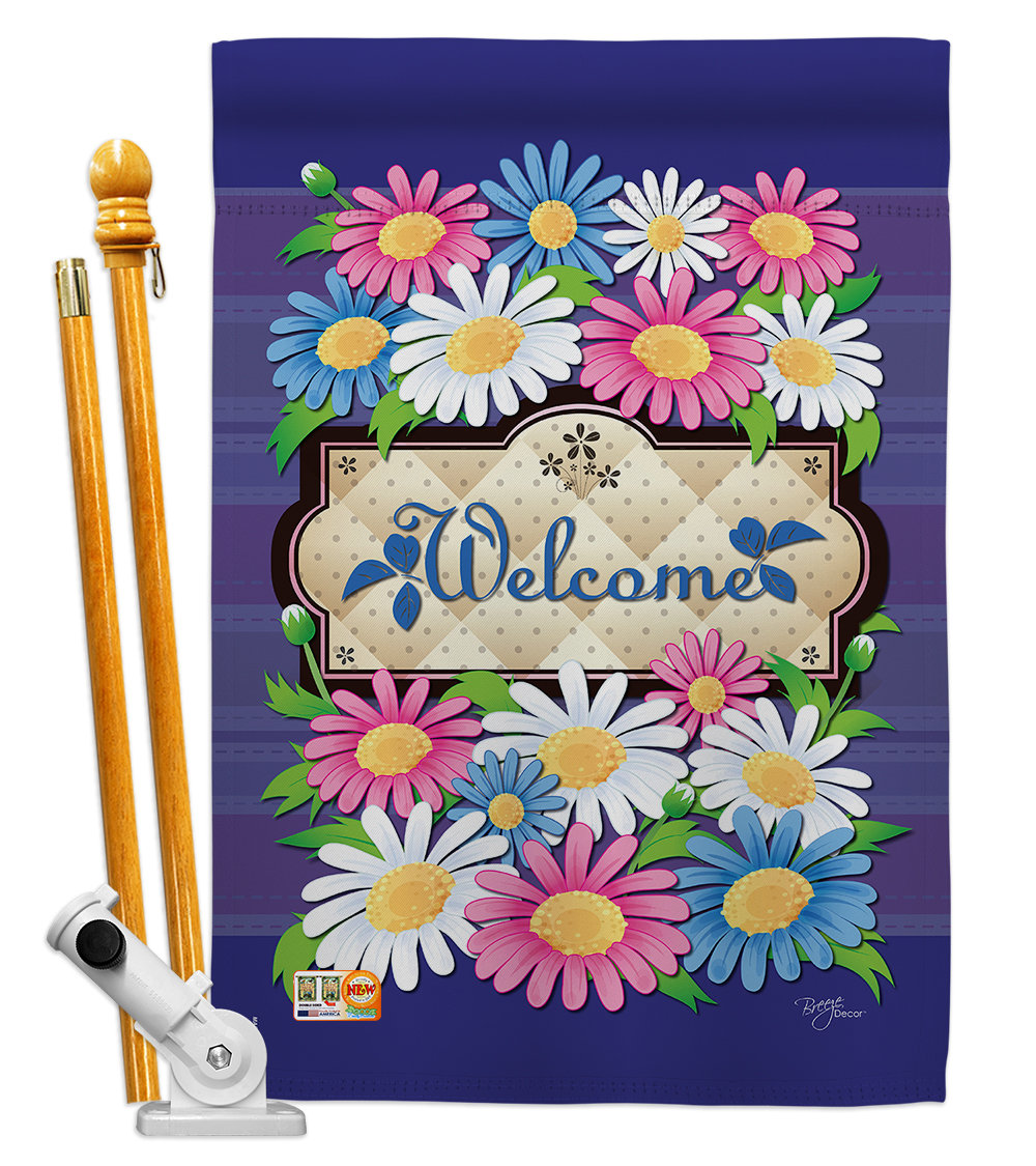 Breeze Decor Welcome Daisies 2-Sided Polyester 40 x 28 in. Flag Set ...