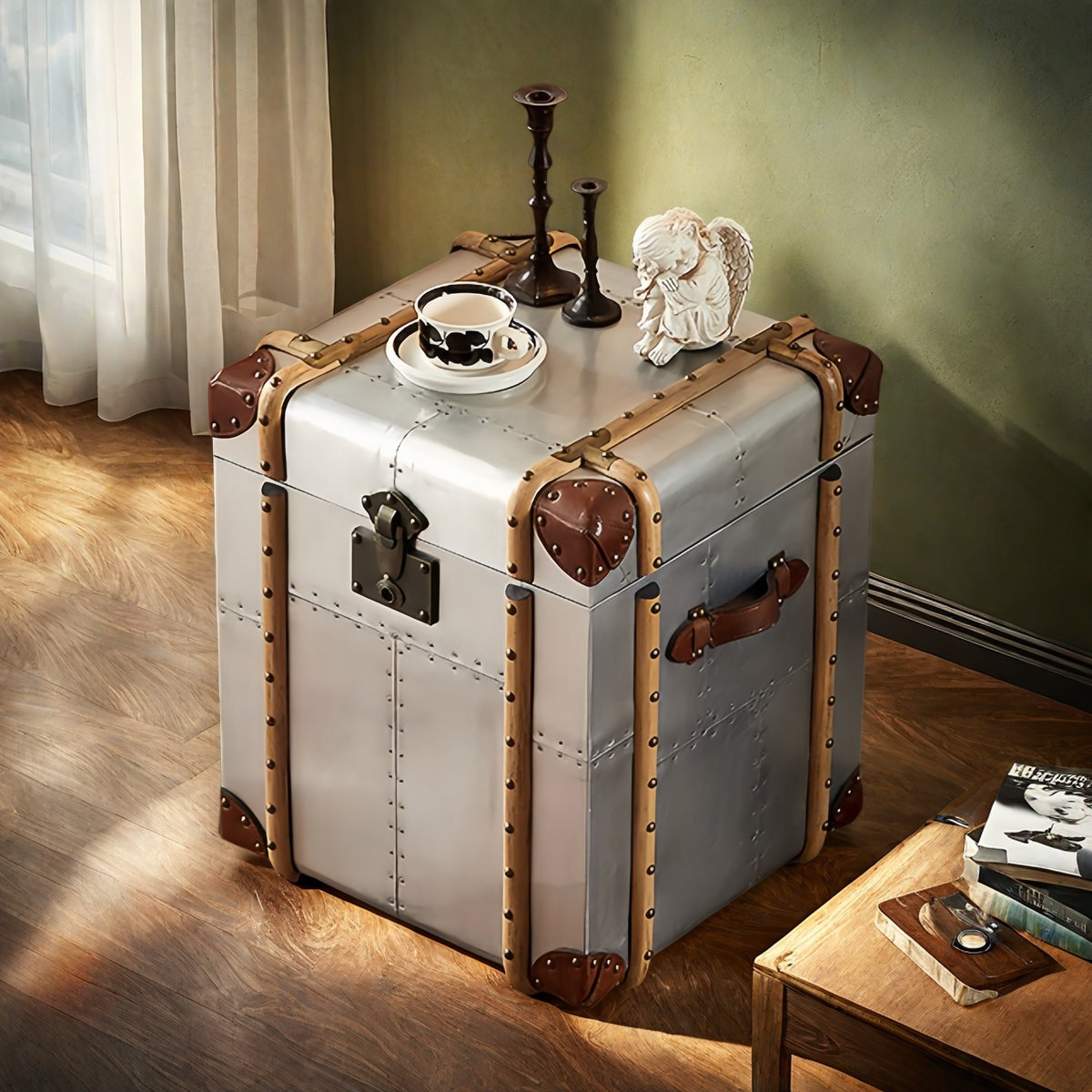 HUGESTO Small Wood Inner Frame Aluminum Vintage Trunk | Wayfair