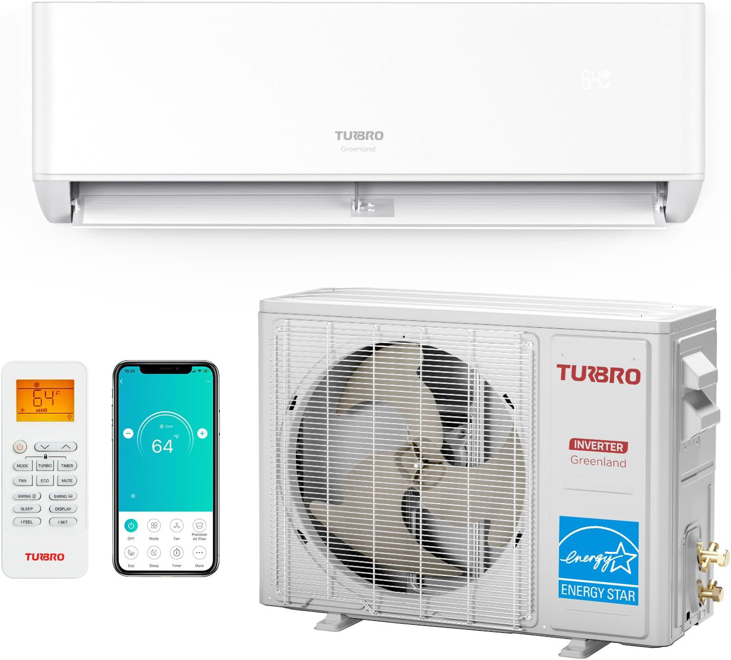 TURBRO 12,000 BTU Ductless Mini Split Air Conditioner with Heater and ...