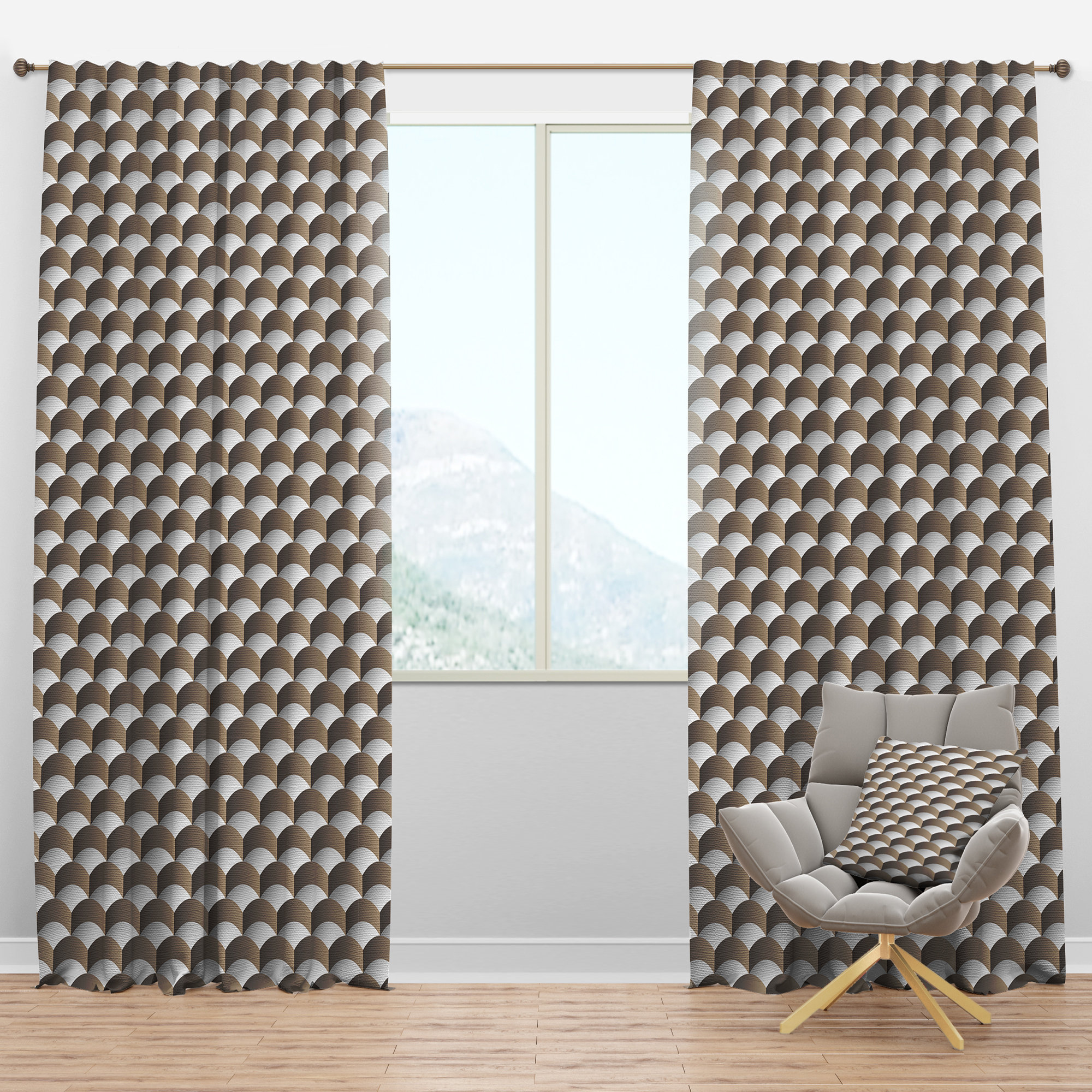 Design Art Scandinavian Scale 3D Geometric Semi-Sheer Thermal Rod ...
