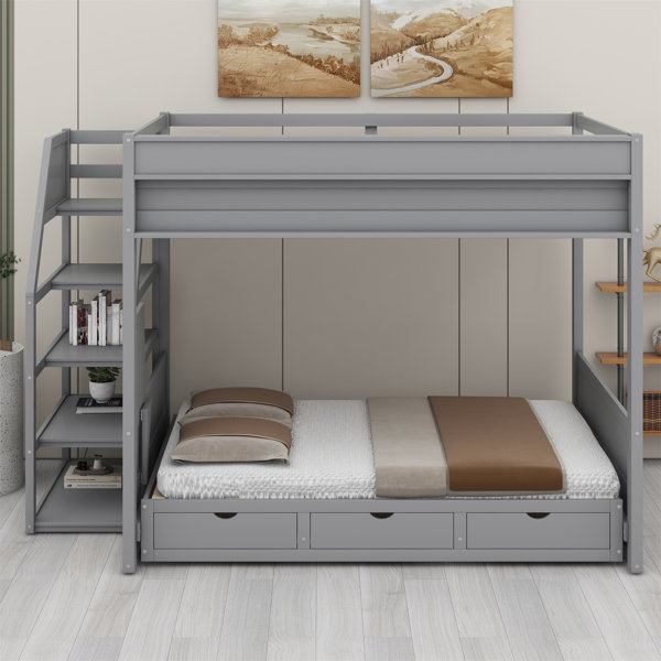 Harriet Bee Convertible Bunk Bed With Storage Staircase, Bedside Table ...