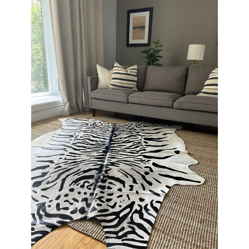 Everly Quinn Clestine Siberian Tiger Print Cowhide Rug on Grey ...