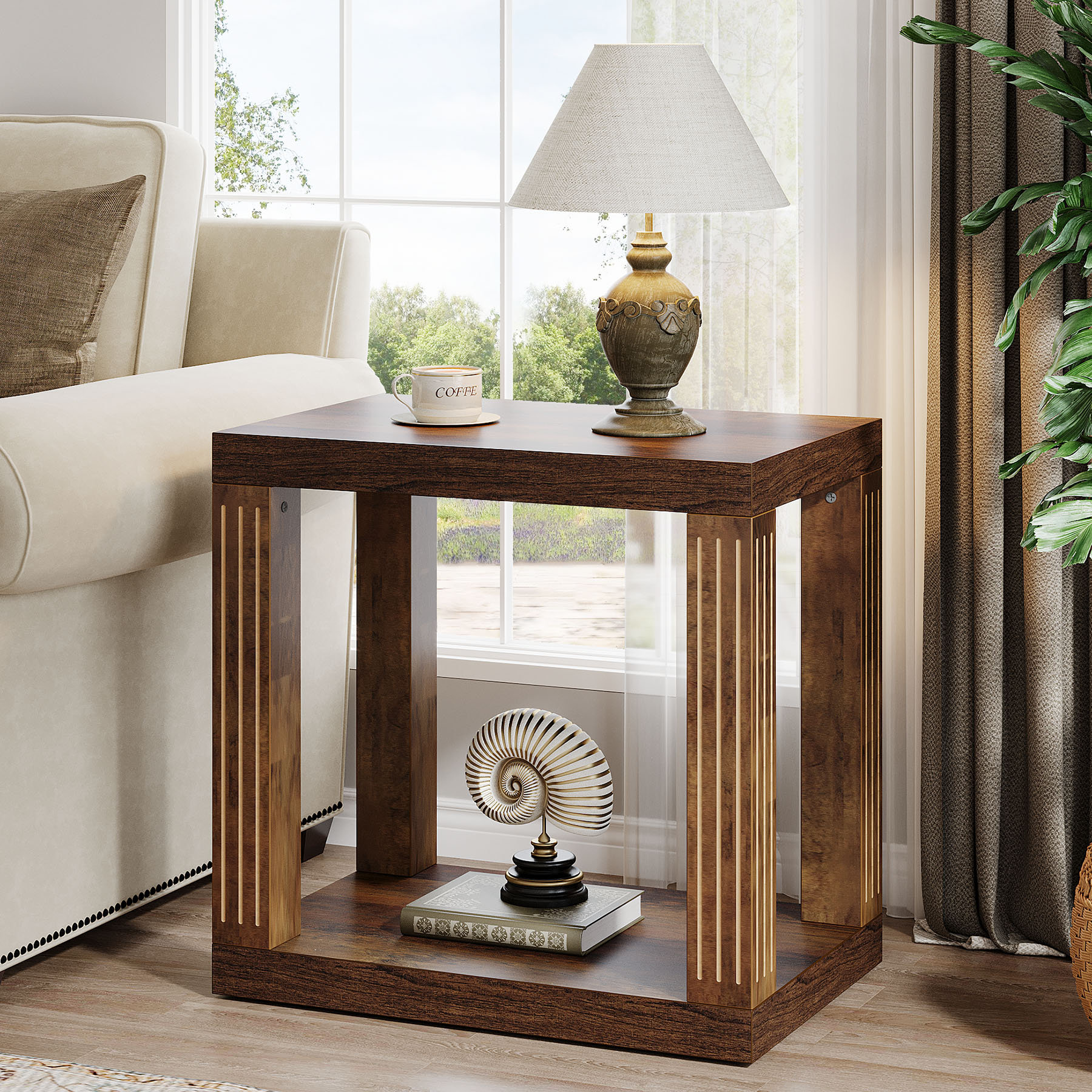 Millwood Pines 2-Tier End Table, All-Wood Side Table, Rustic Brown ...