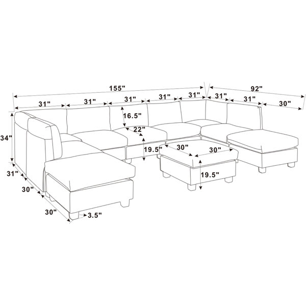 Mercury Row® Roehl 155'' Wide Reversible Modular Corner Sectional with ...