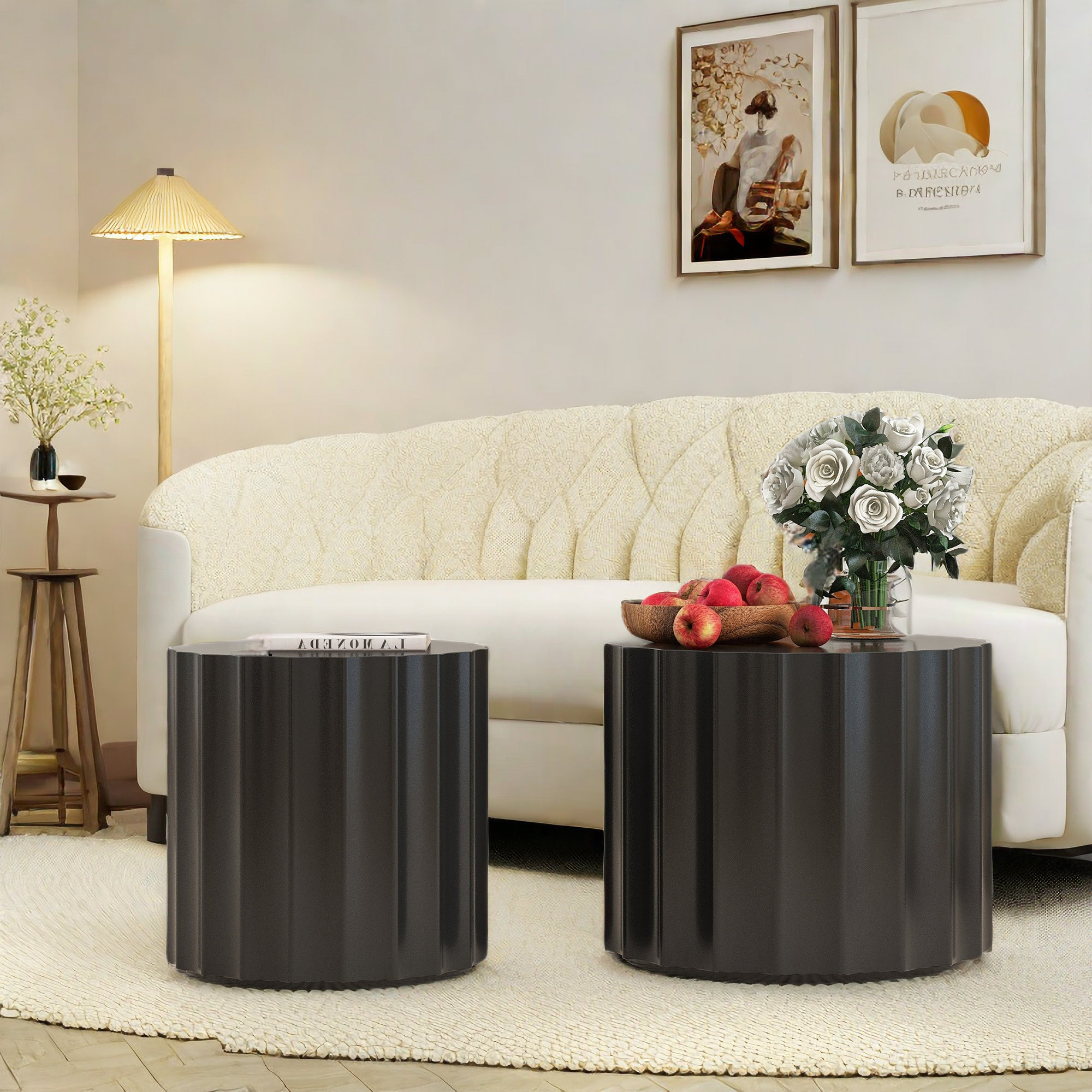 Ivy Bronx Kontxi 2 Round Coffee Tables with Vertical Lines Design | Wayfair