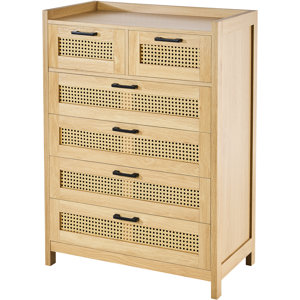 VEVOR 5 Drawer Rattan Dresser, Boho Dresser, Rattan Chest of Drawers ...