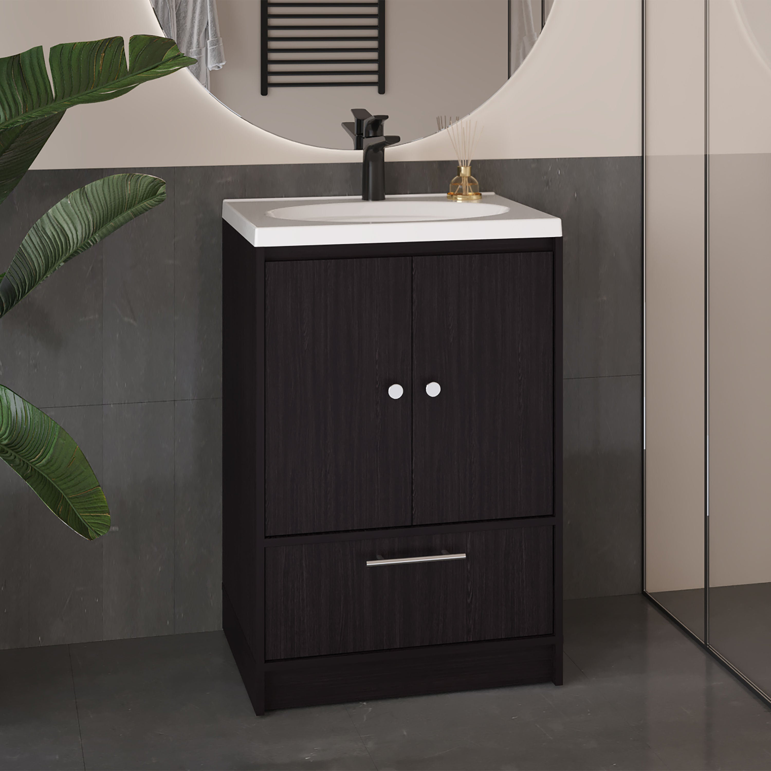 Hokku Designs Sophia Freestanding Bathroom Vanity With Two Doors, One Drawer, Resin Sink | Wayfair