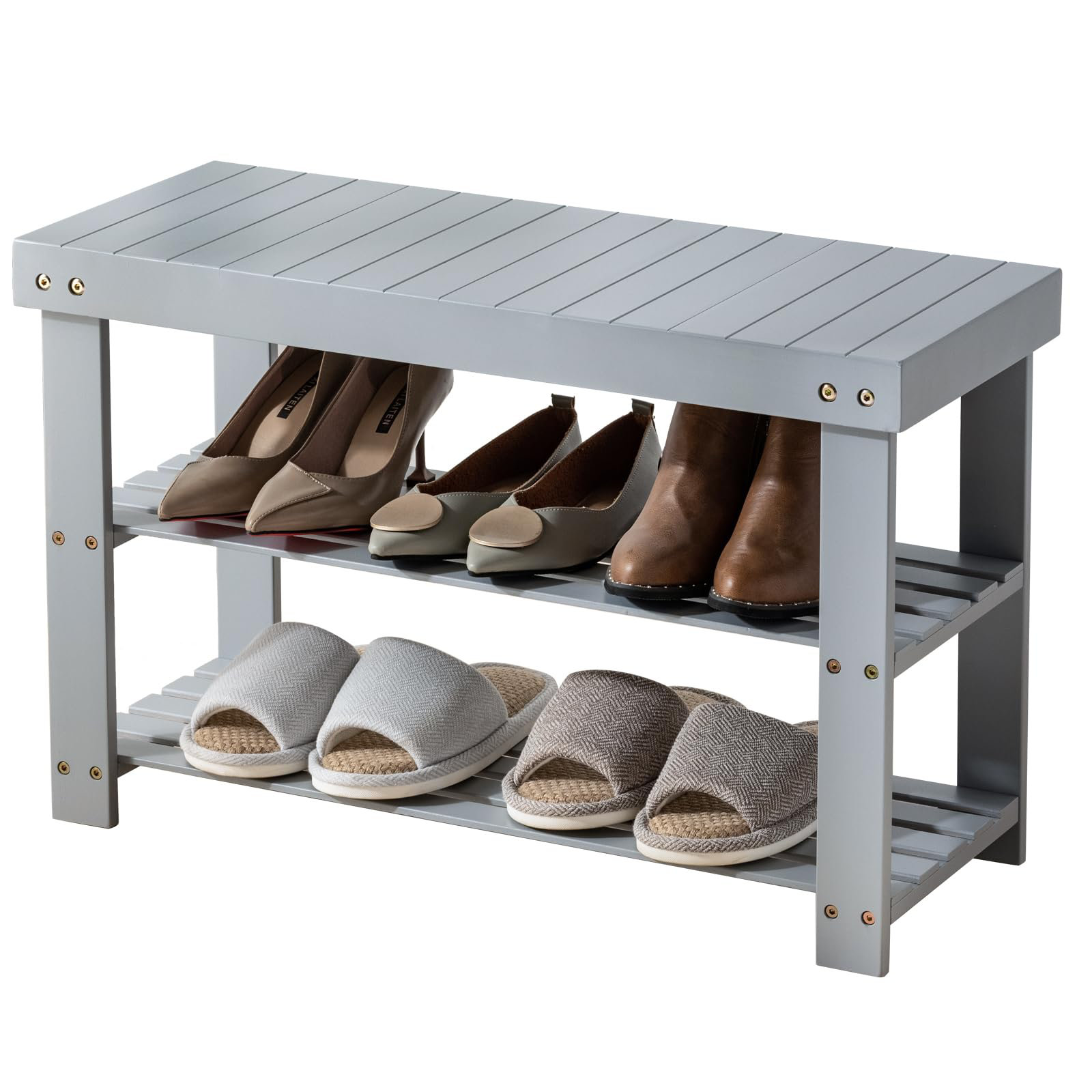 Winston Porter Bamboo Three-Tier Shoe Rack Entryway Bench, High Quality ...