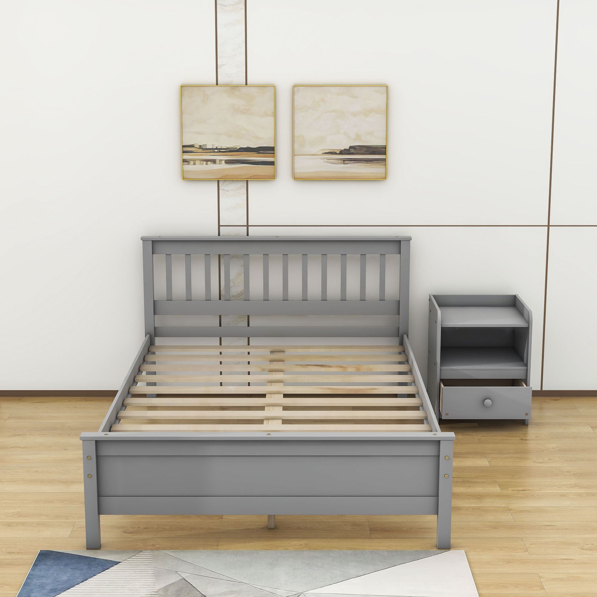 Ebern Designs Wooden Platform Bed Frame With Nightstand - Wayfair Canada