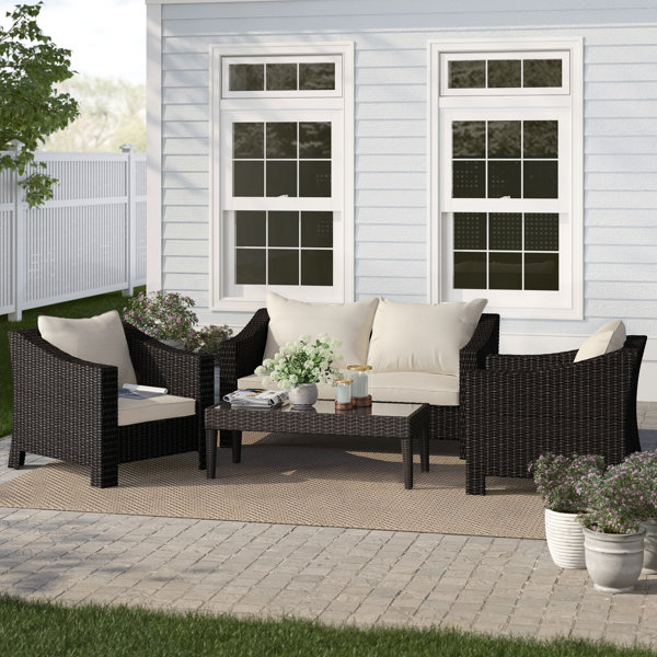 Winston Porter Amarveer 4 - Person Outdoor Seating Group with Cushions ...
