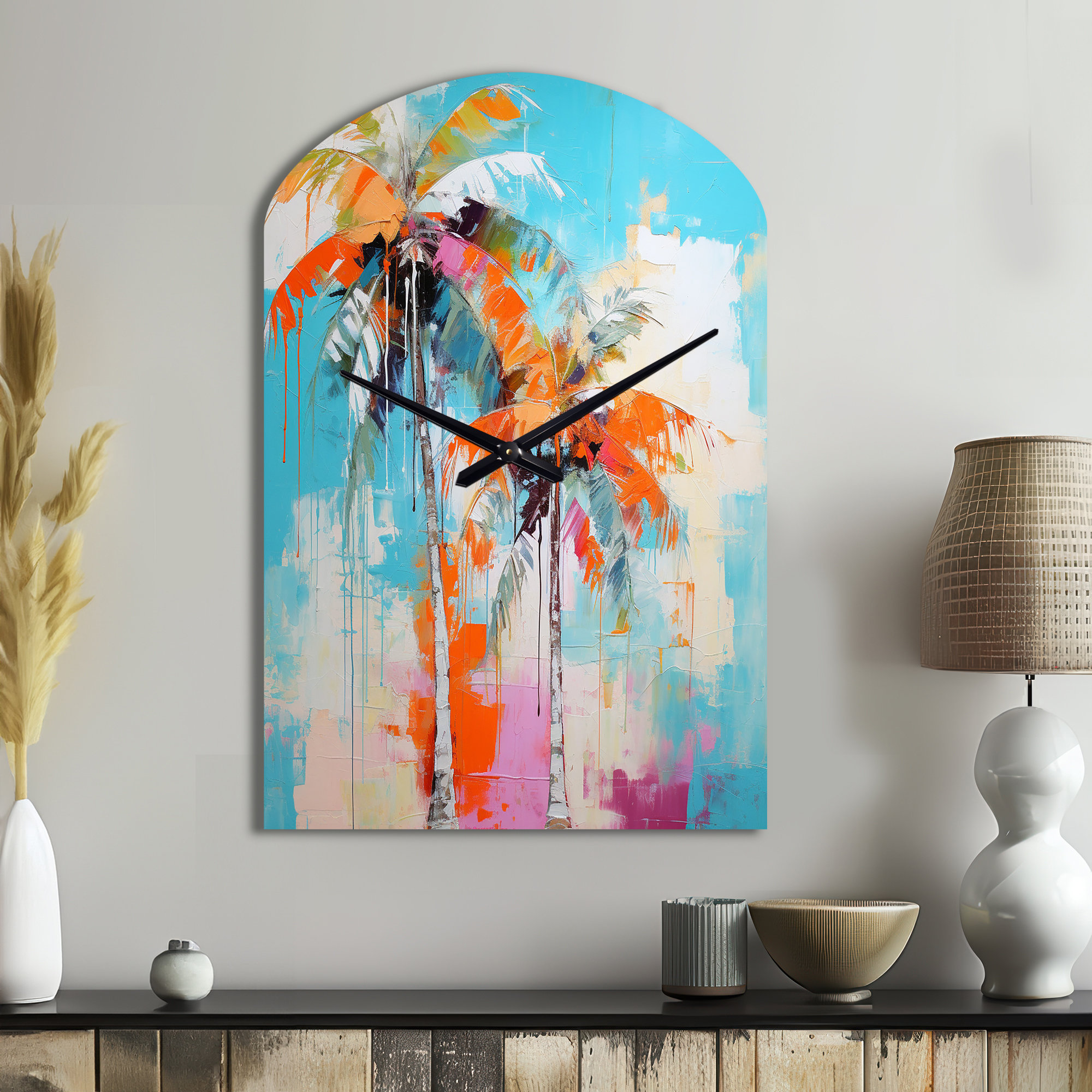 Design Art Palm Trees Palm VI - Arch Shape Multi-Color Wall Clock ...