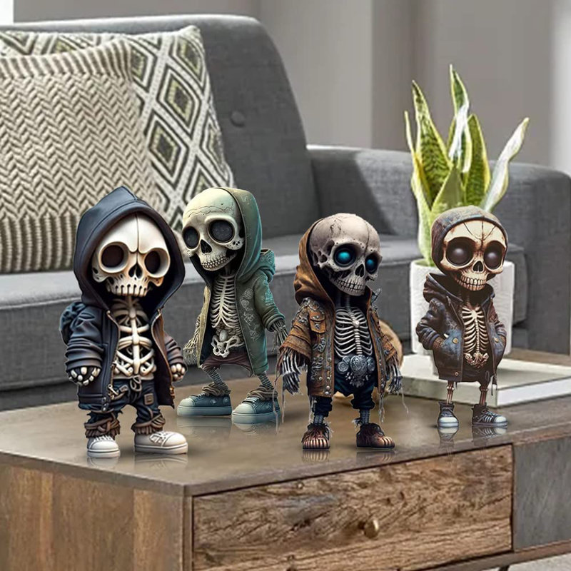 The Holiday Aisle® 4 Pieces Skeleton Small Statue Halloween | Wayfair