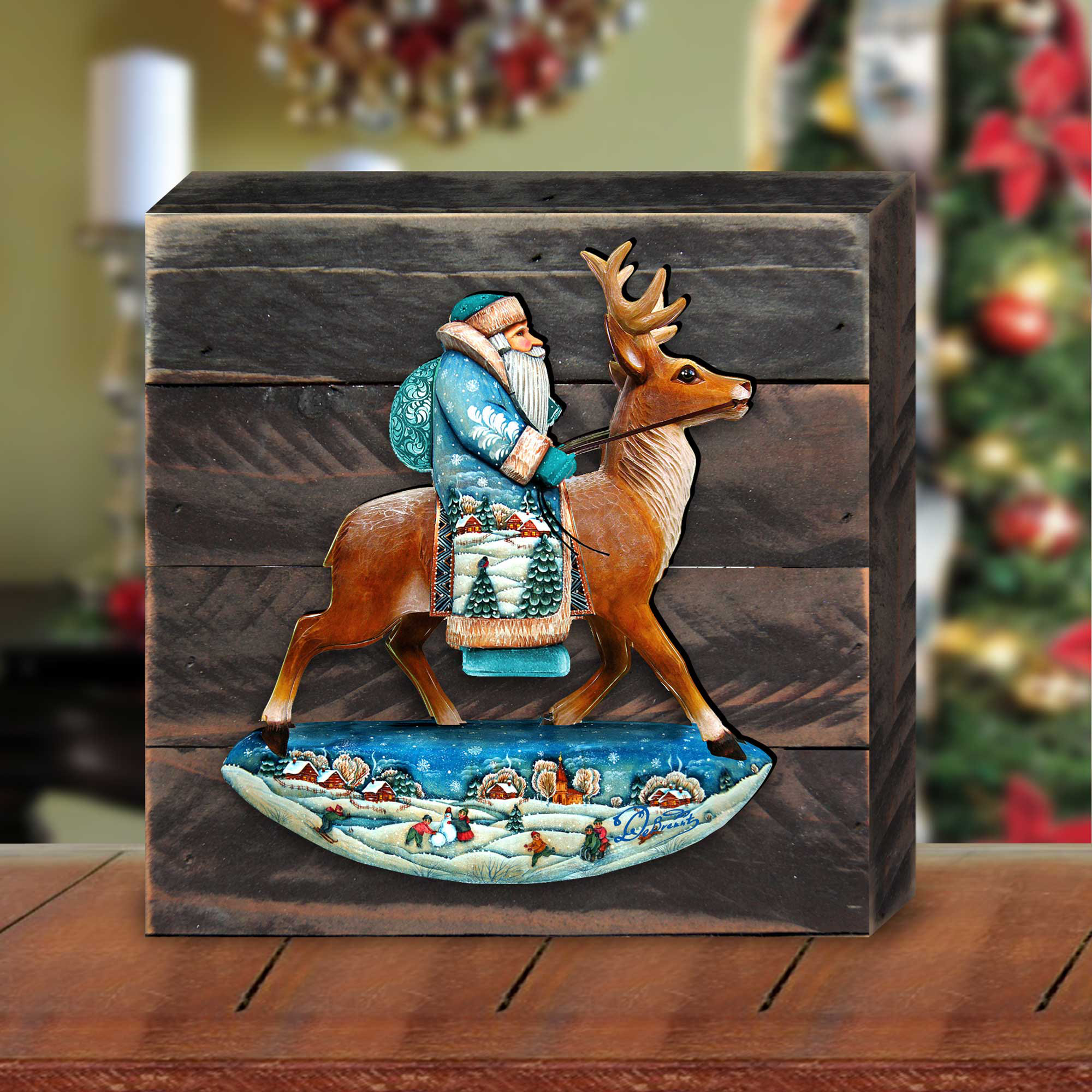 The Holiday Aisle® Santa Reindeer Ride Wooden Block Freestanding Or ...