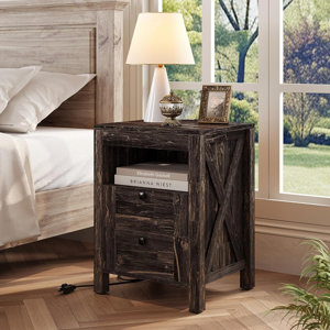Gracie Oaks Nightstand Set Of 2 With Charging Station, End Table, 18 ...